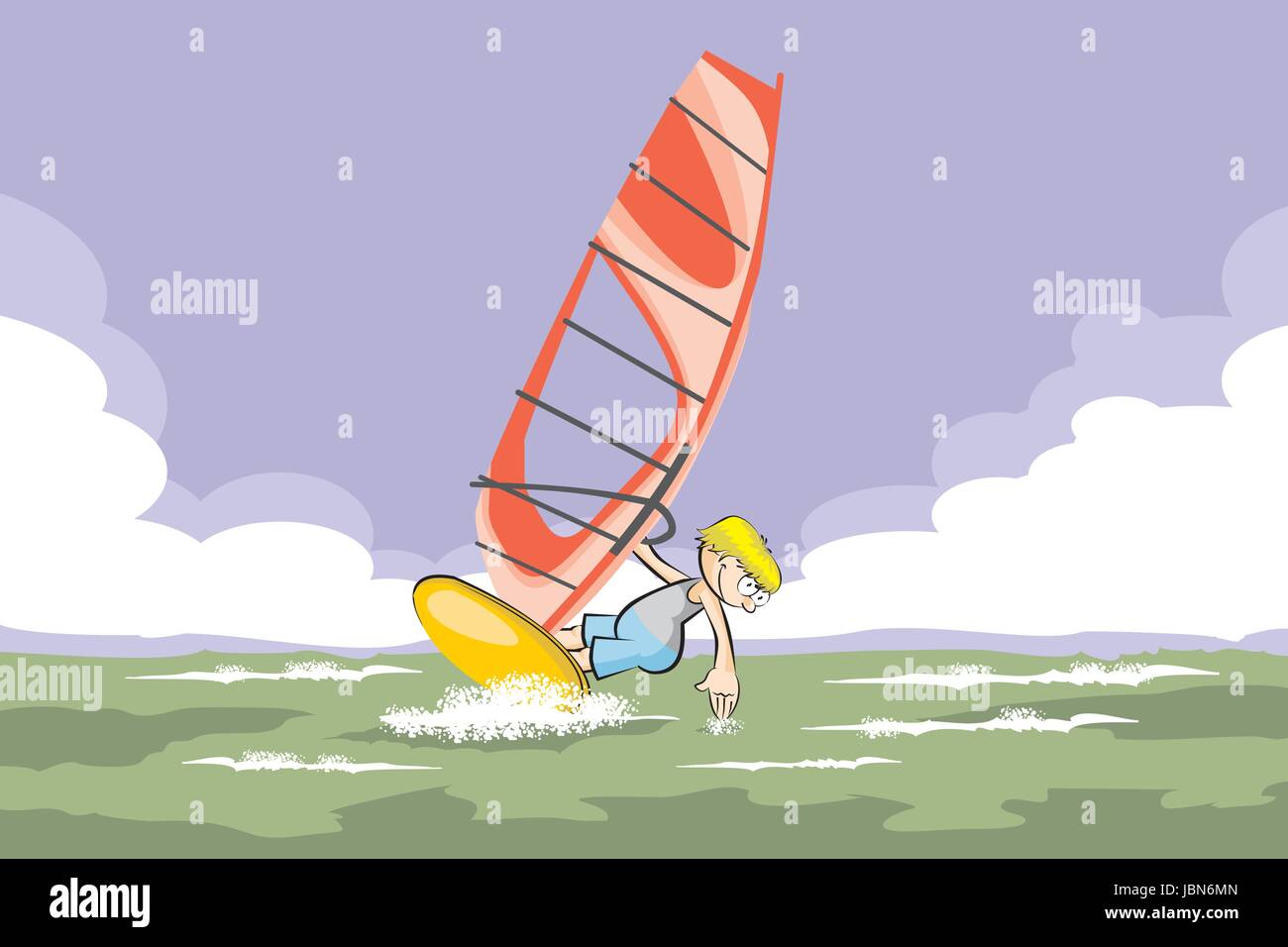 Windsurfing boy in the sea. Conceptual vector illustration Stock Vector ...