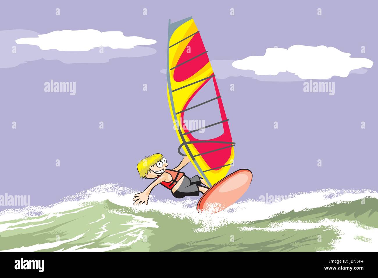 Summer and windsurfing. Conceptual vector illustration Stock Vector ...