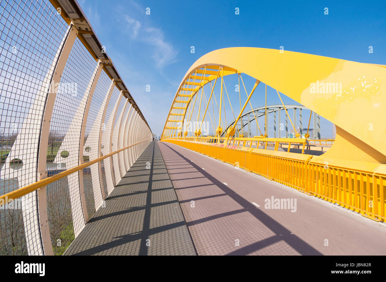 detail of the yellow arch bridge in Utrecht, netherlands. The Hogeweide ...