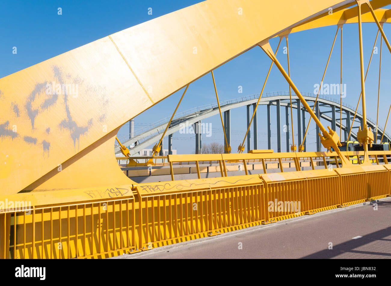 detail of the yellow arch bridge in Utrecht, netherlands. The Hogeweide ...