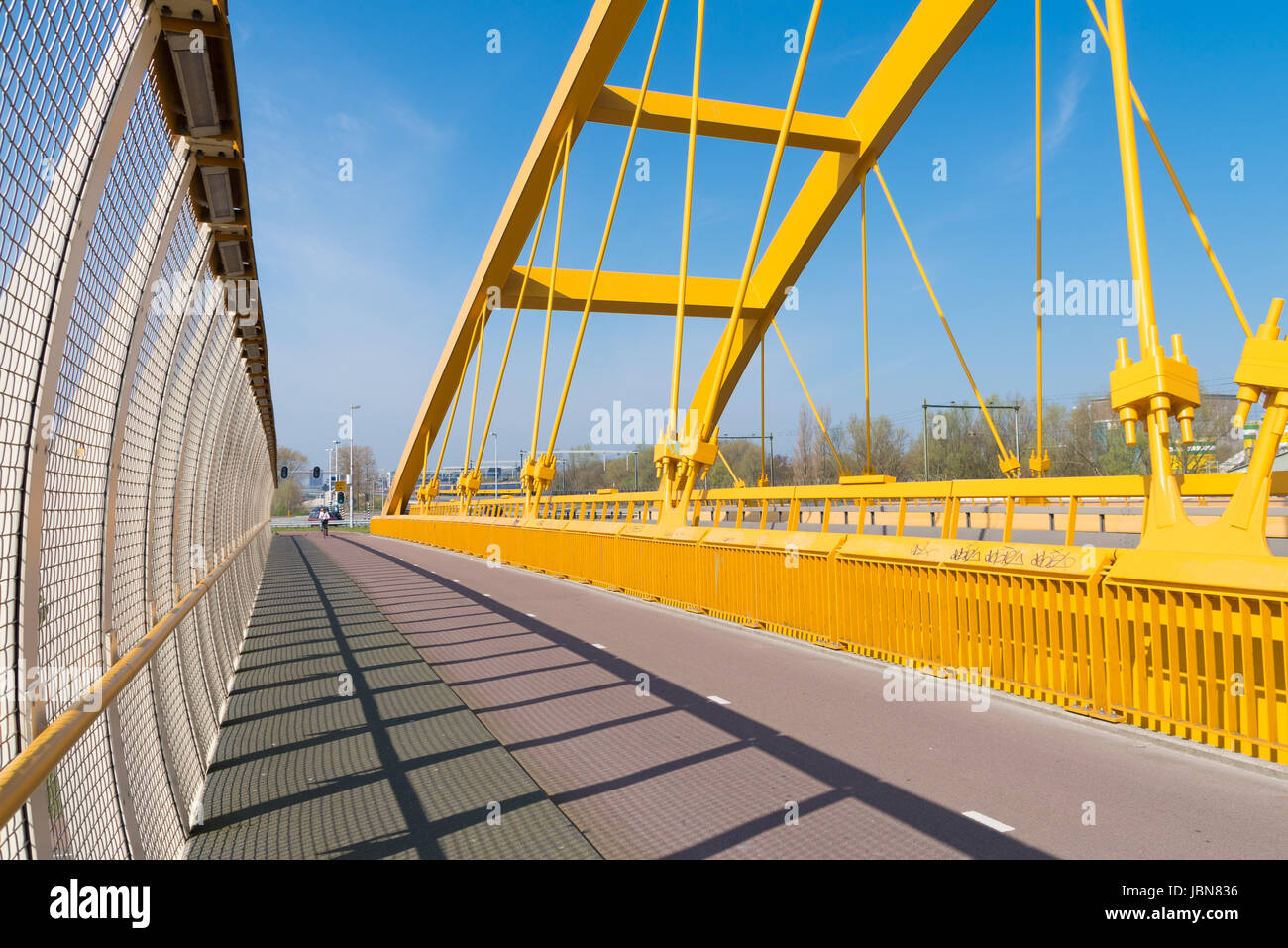 detail of the yellow arch bridge in Utrecht, netherlands. The Hogeweide ...