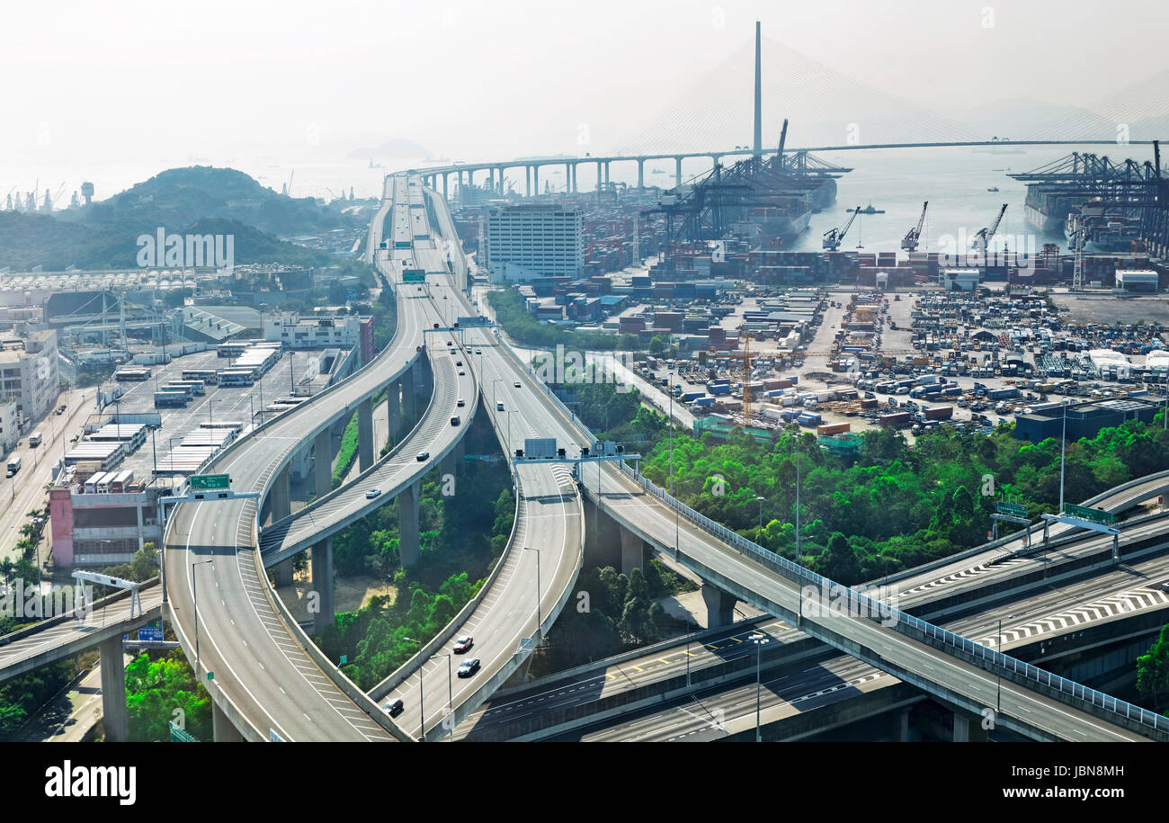 aerial view of the city overpass in early morning, HongKong,Asia China ...