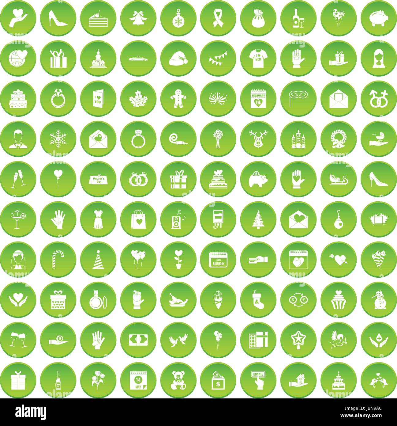 100 gift icons set green circle isolated on white background vector ...