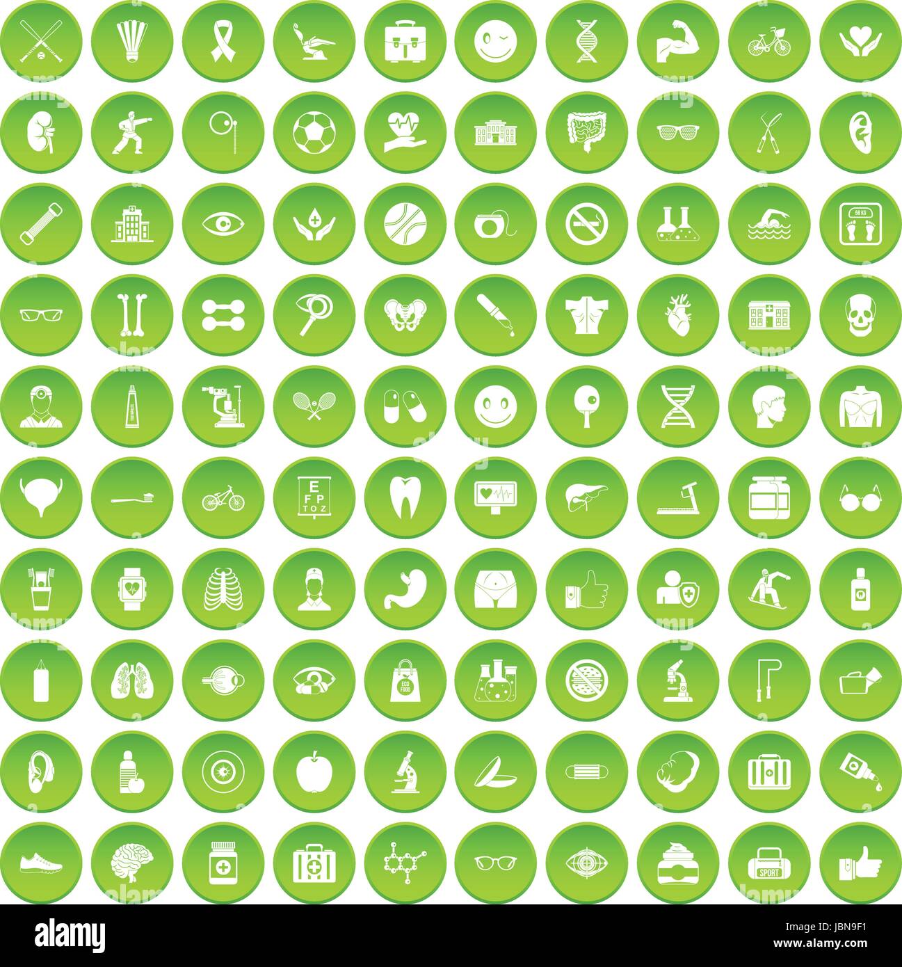 100 health icons set green circle isolated on white background vector ...