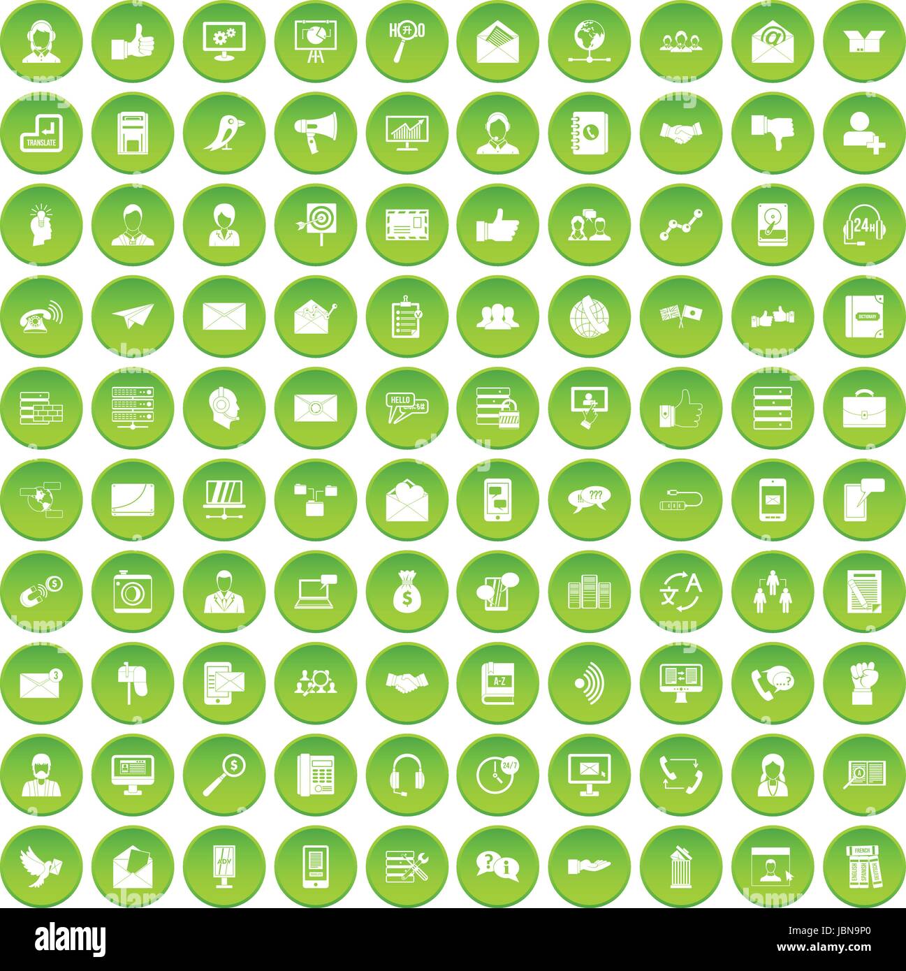 100 interaction icons set green circle isolated on white background ...