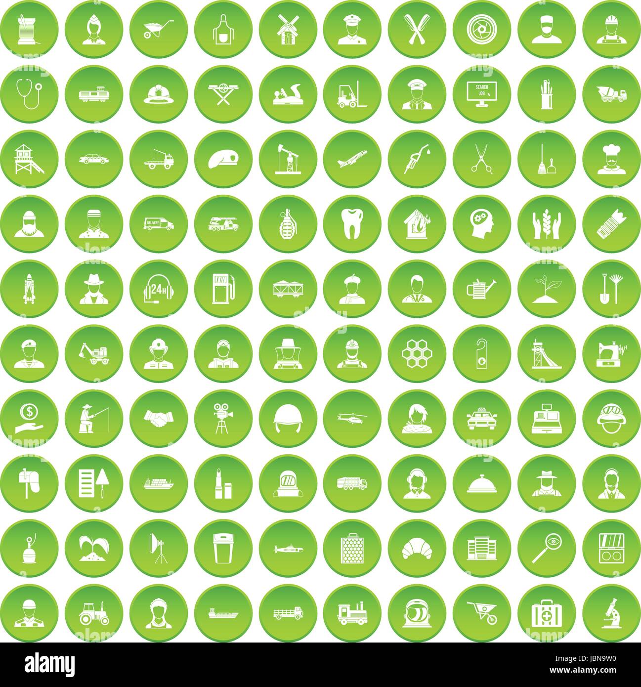 100 job icons set green circle isolated on white background vector ...