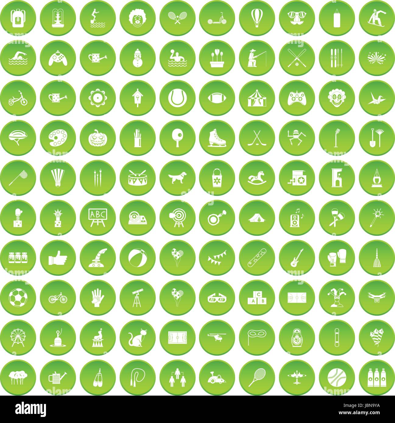 100 kids activity icons set green circle isolated on white background ...