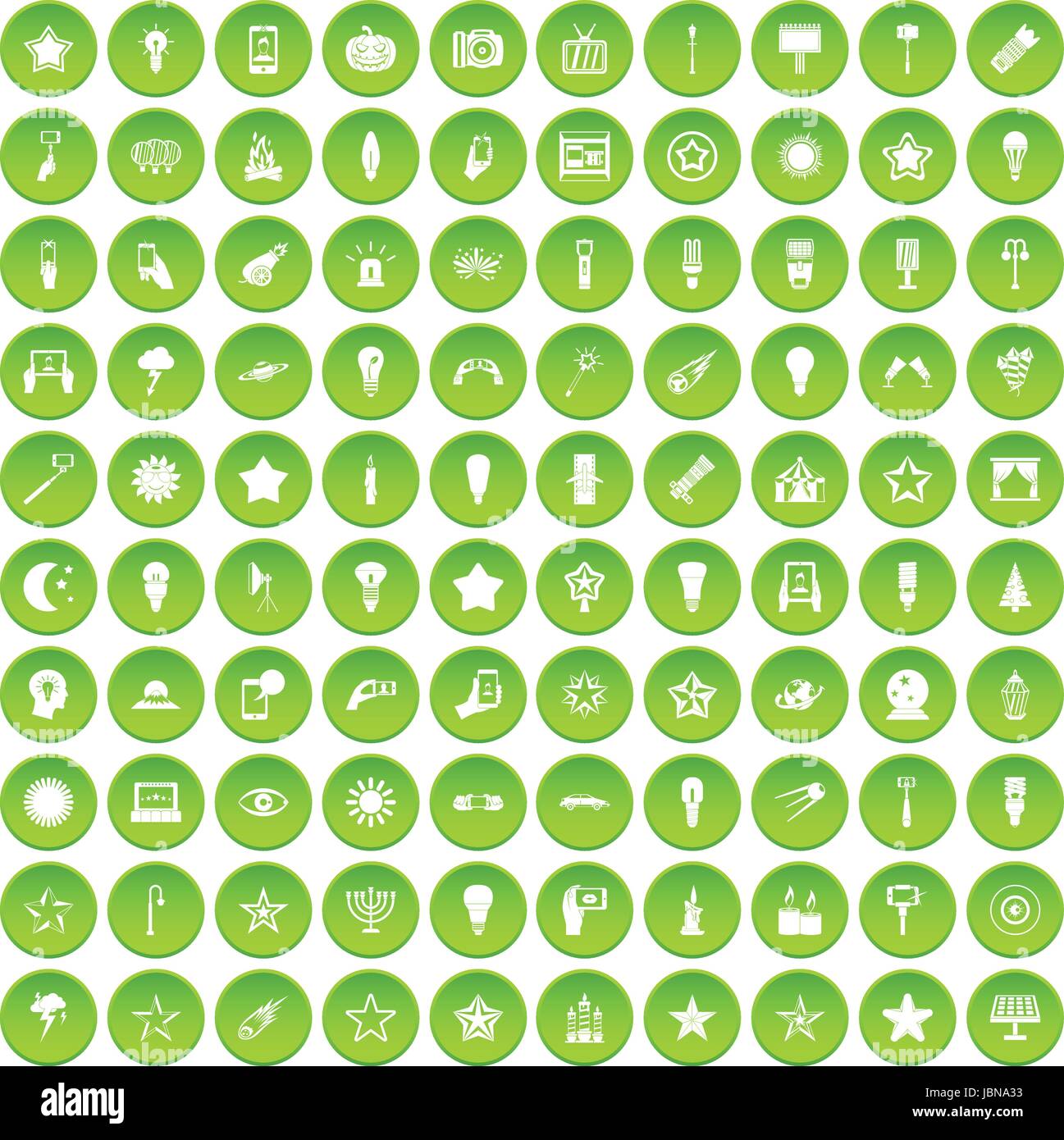 100 light icons set green circle isolated on white background vector ...