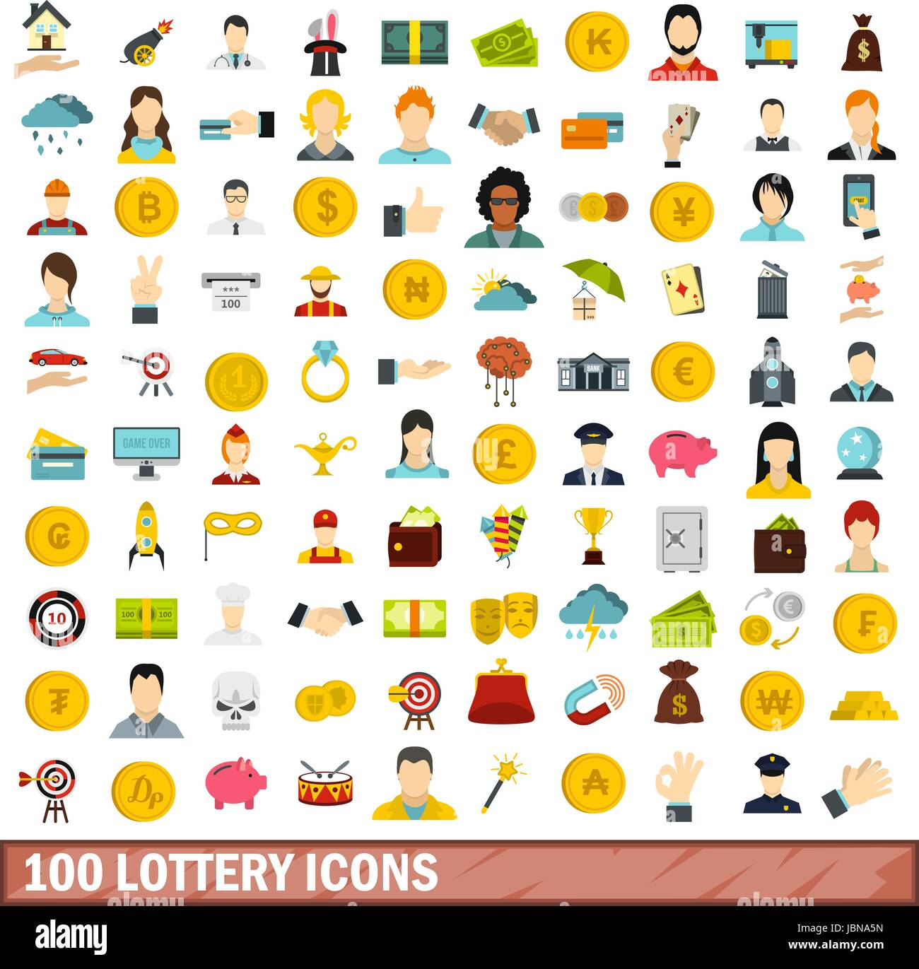 100 lottery icons set in flat style for any design vector illustration ...