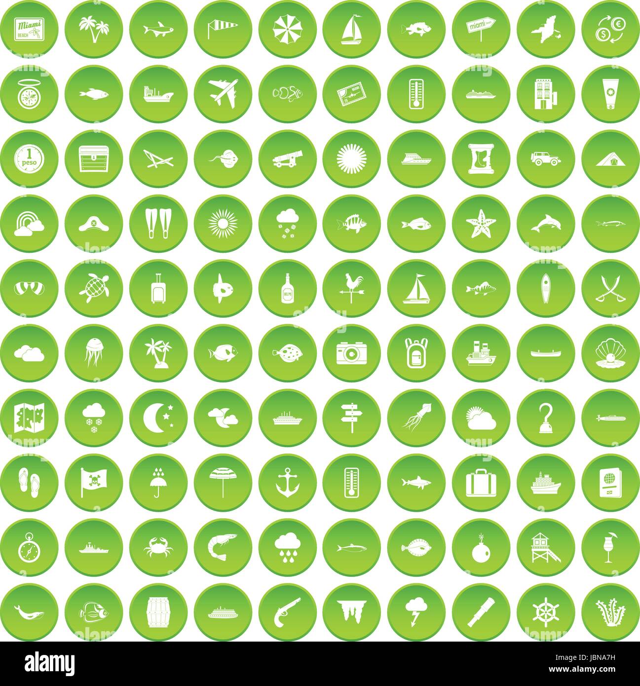 100 marine environment icons set green circle isolated on white ...