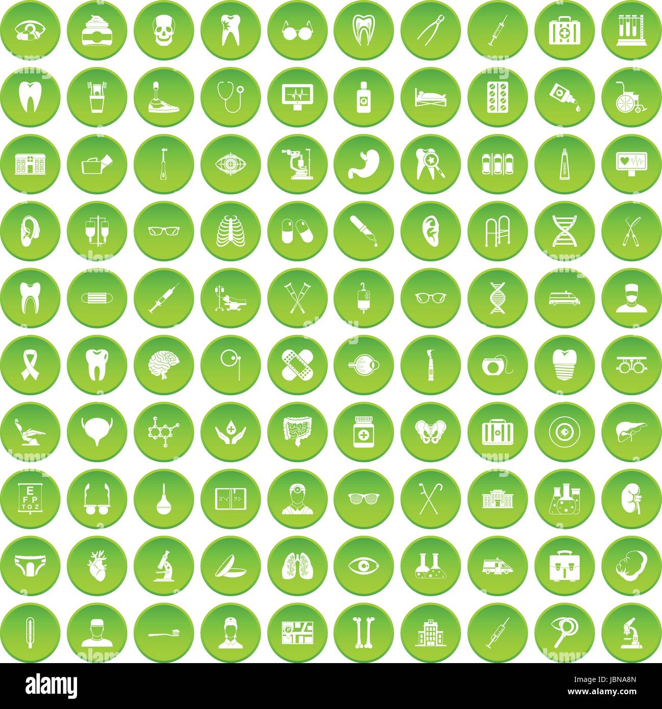 100 medical icons set green circle isolated on white background vector ...