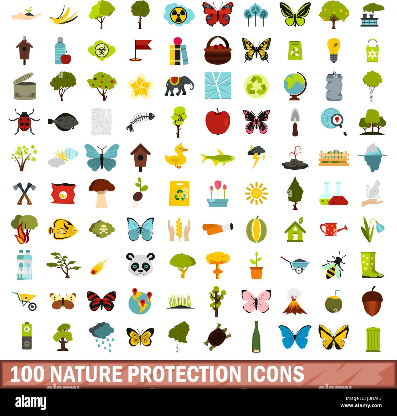 100 nature protection icons set in flat style for any design vector ...