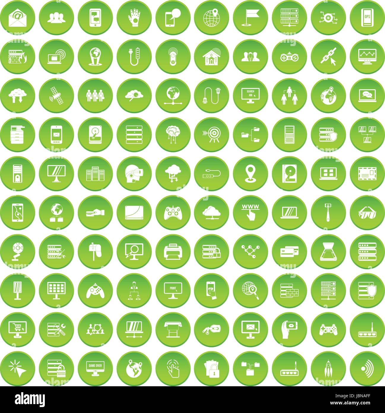 100 network icons set green circle isolated on white background vector ...