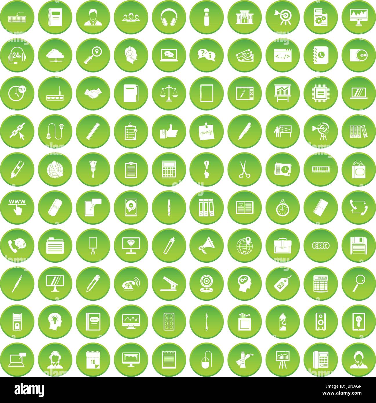 100 office work icons set green circle isolated on white background ...