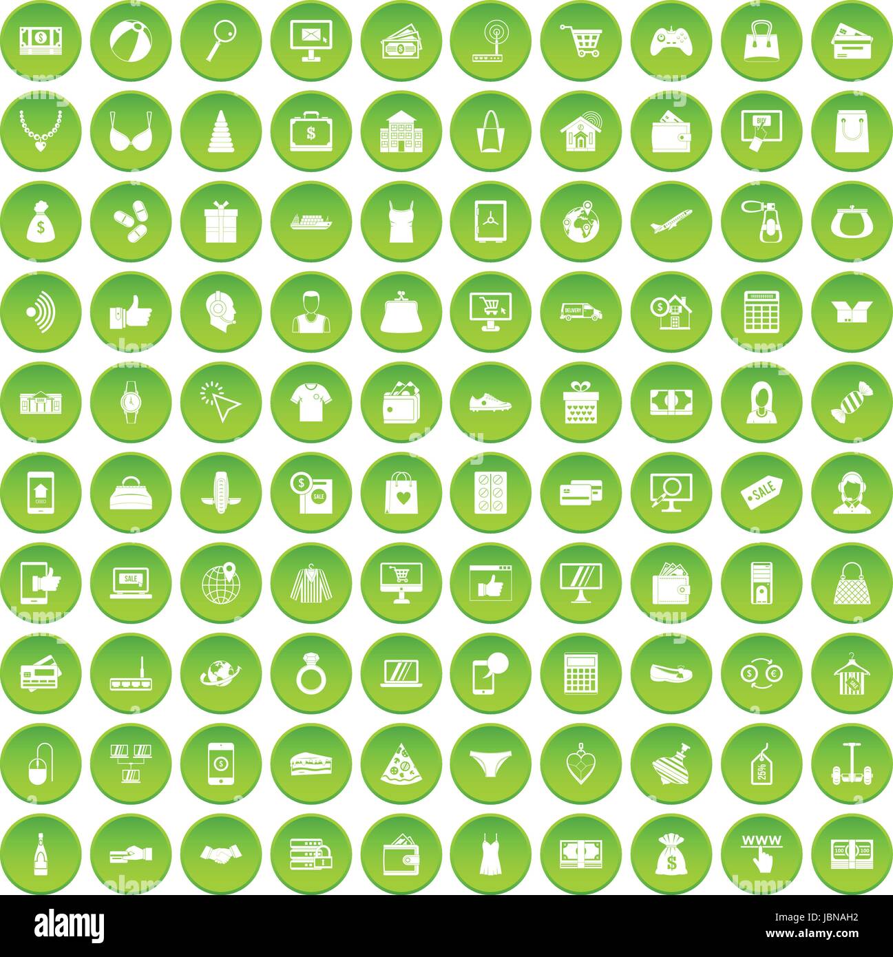 100 online shopping icons set green circle isolated on white background ...