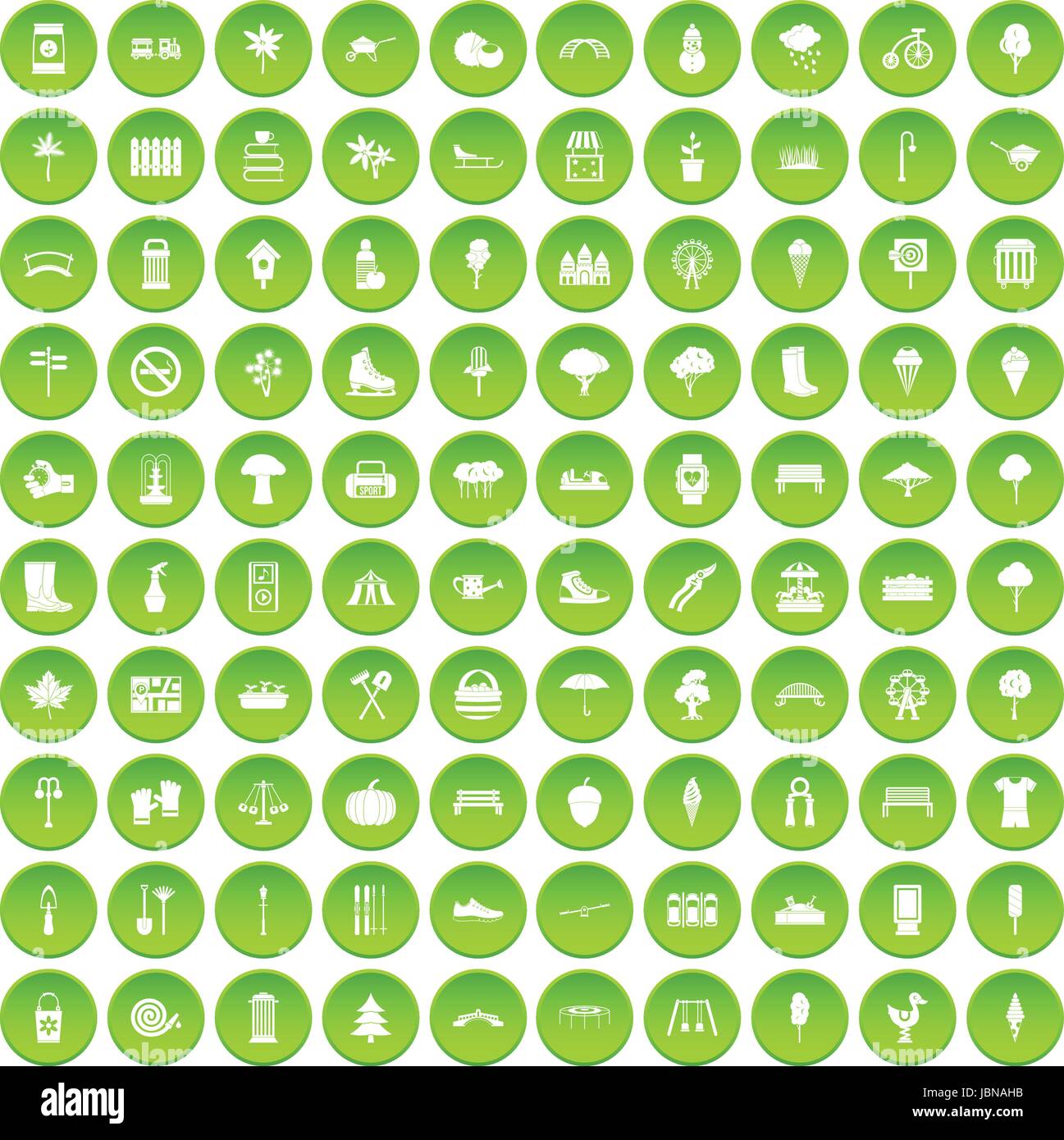 100 park icons set green circle isolated on white background vector illustration Stock Vector ...