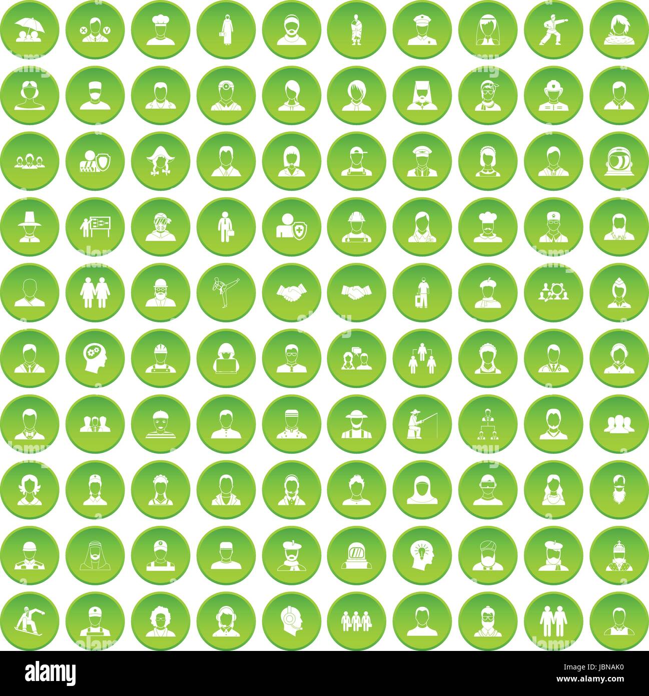 100 people icons set green circle isolated on white background vector ...
