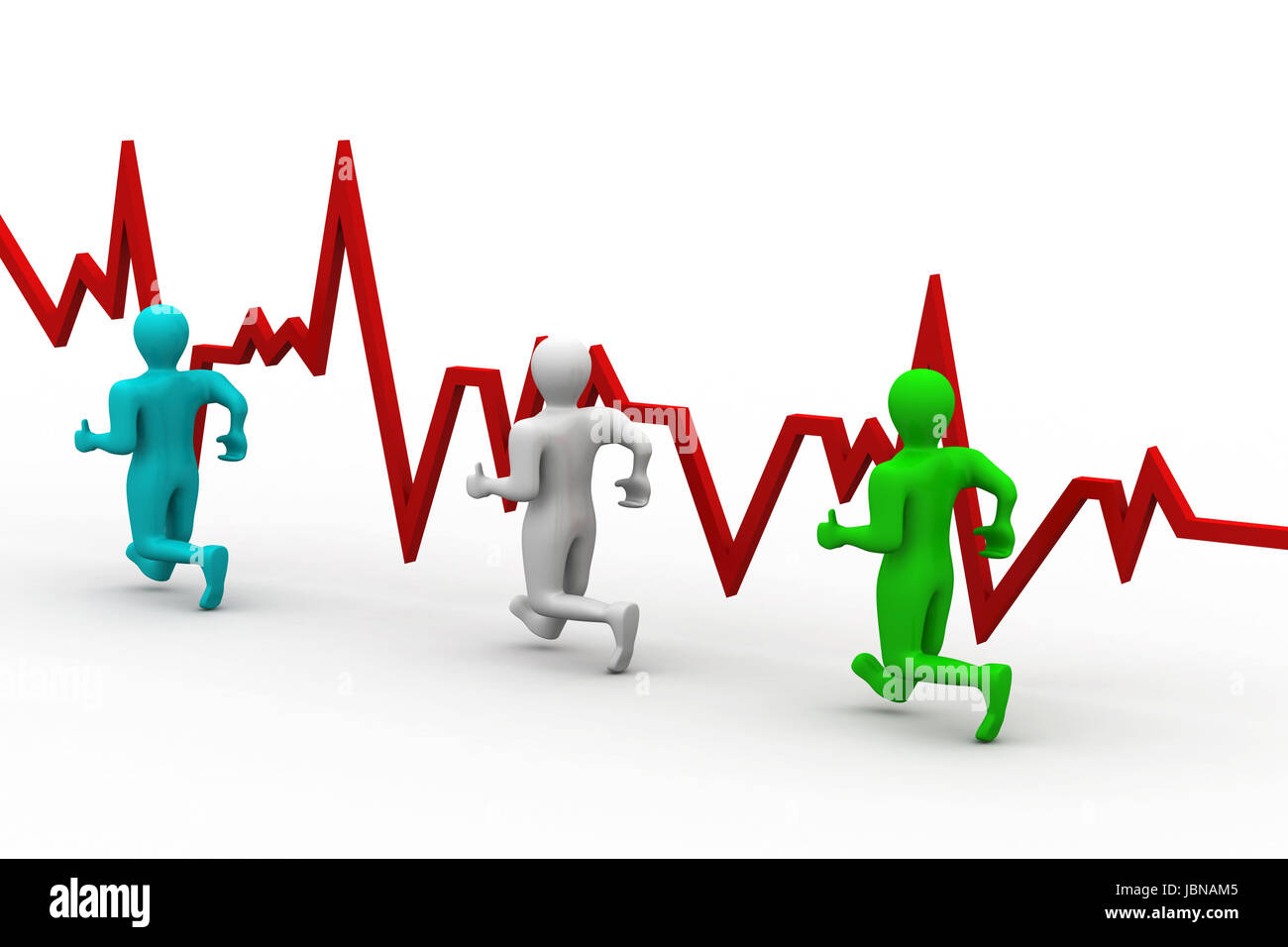Running people with heart beat graph Stock Photo - Alamy