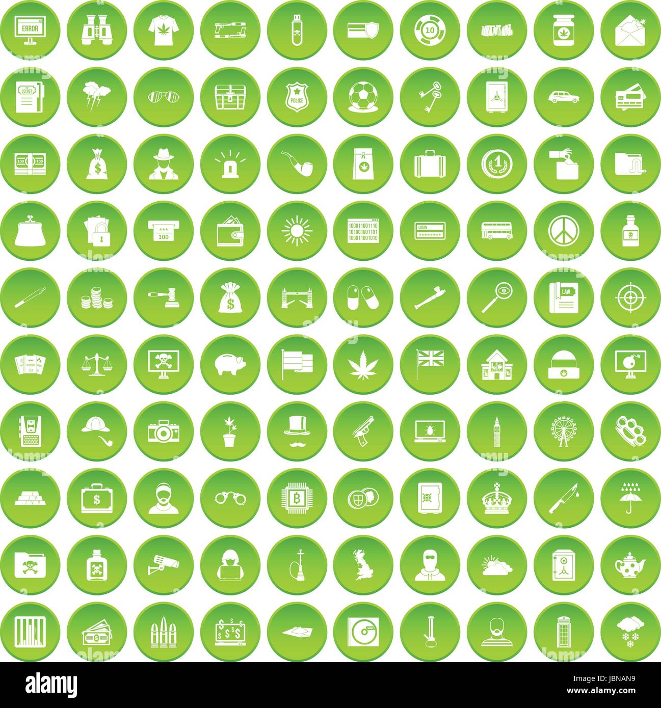 100 police icons set green circle isolated on white background vector ...