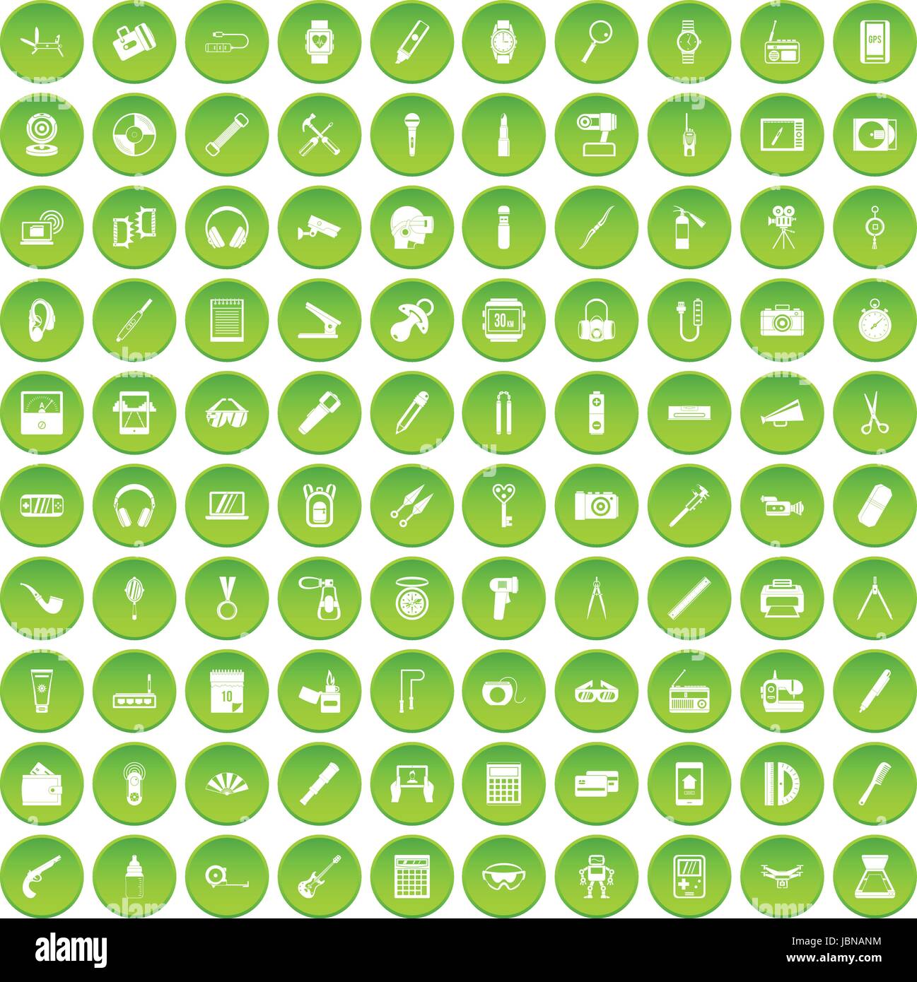 100 portable icons set green circle isolated on white background vector ...