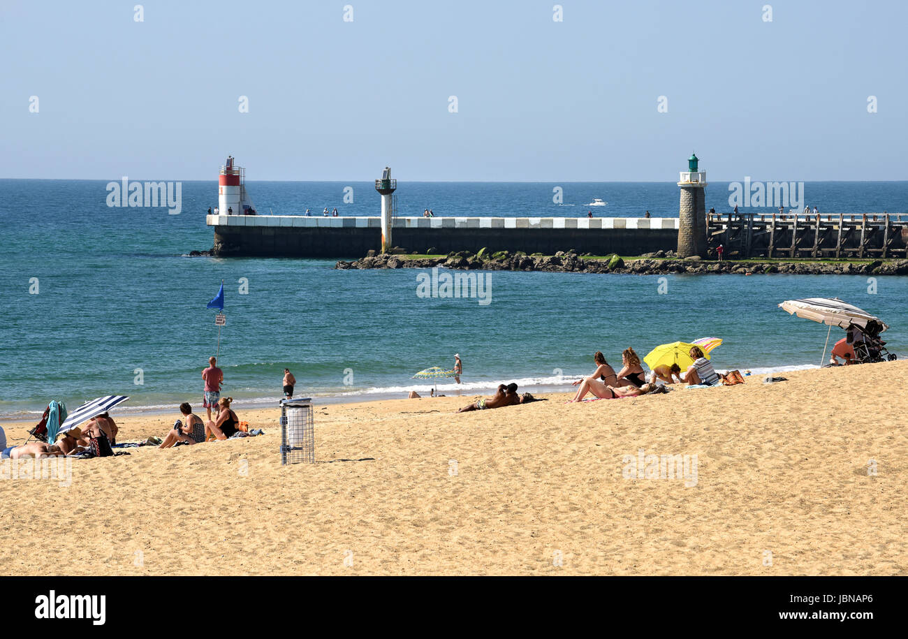 Capbreton beach in South Western France with pier and lighthouse La ...