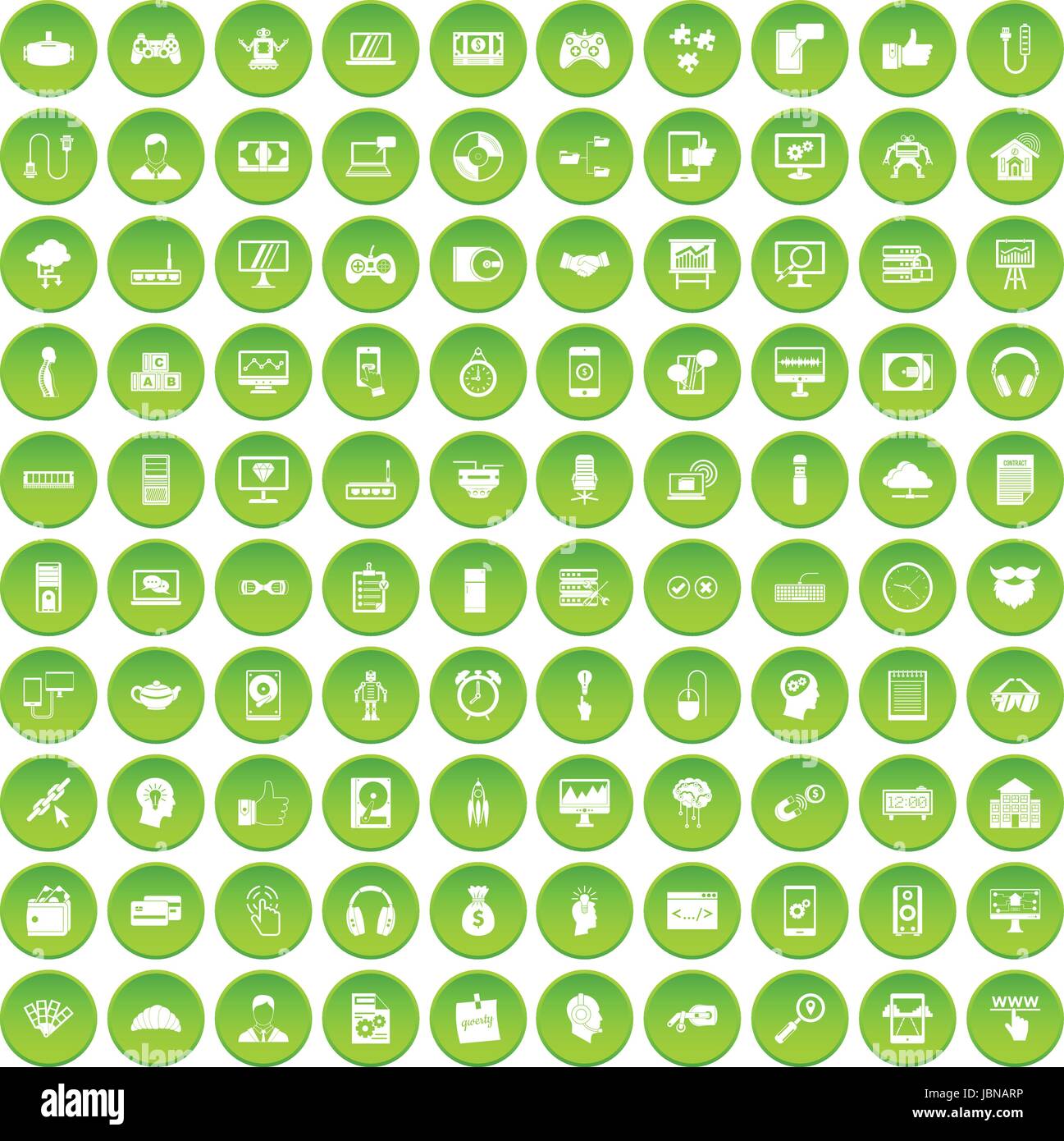 100 programmer icons set green circle isolated on white background ...