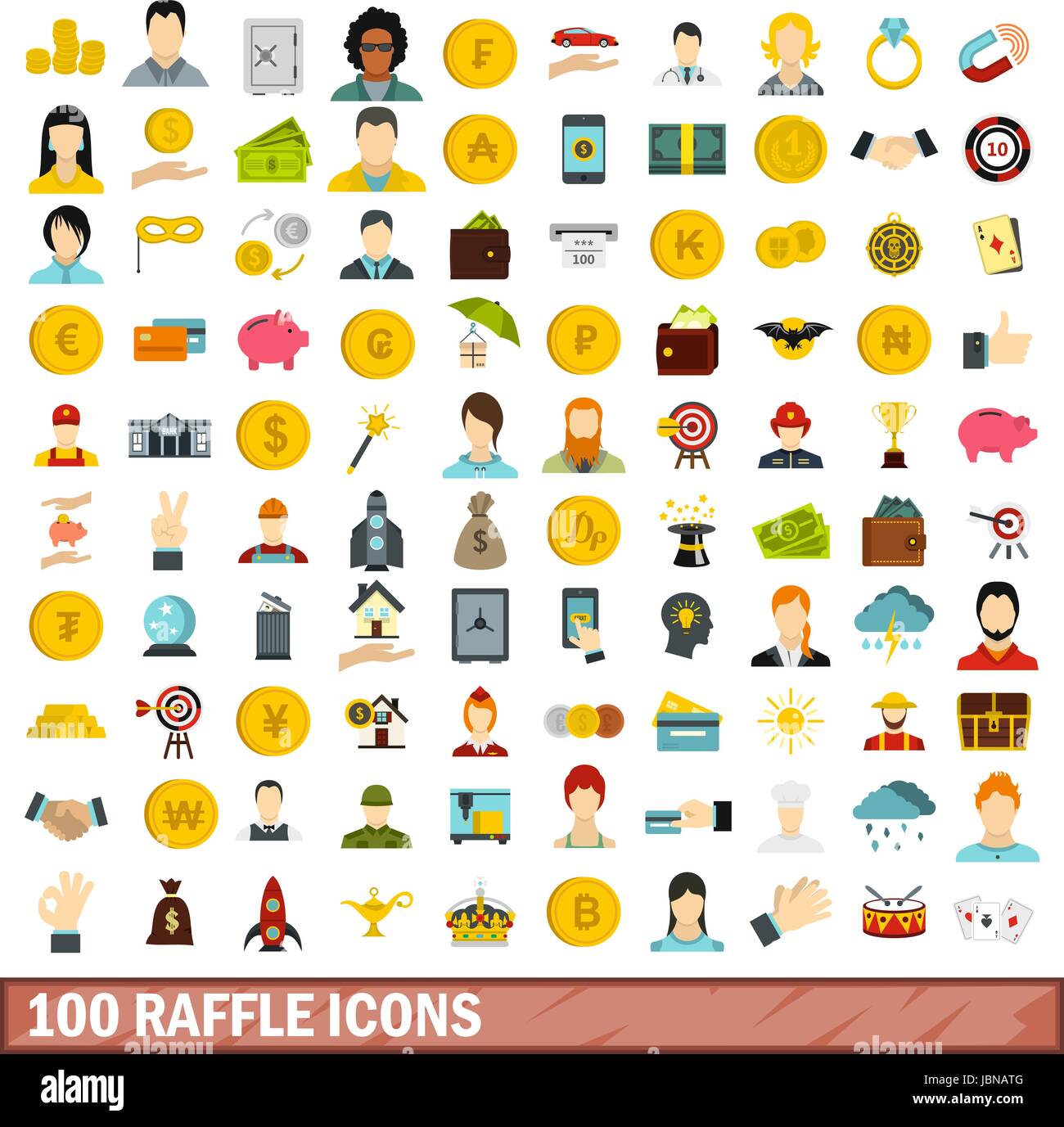 100 raffle icons set in flat style for any design vector illustration ...