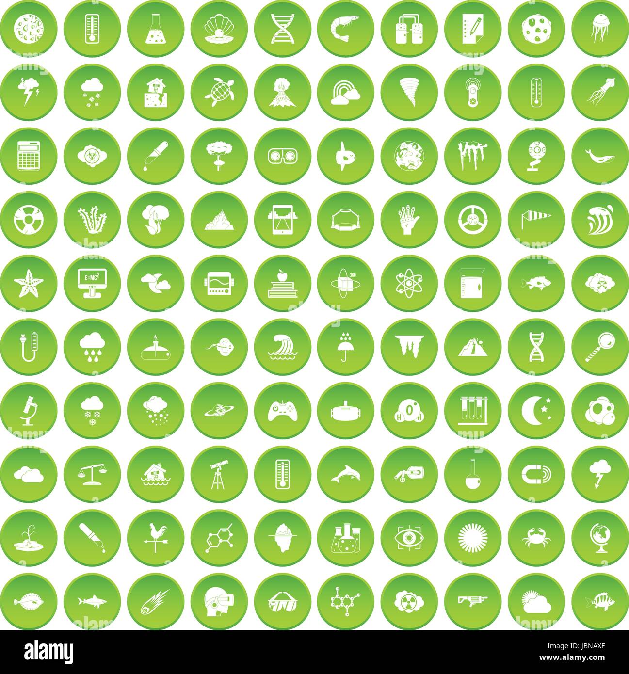 100 research icons set green circle isolated on white background vector ...