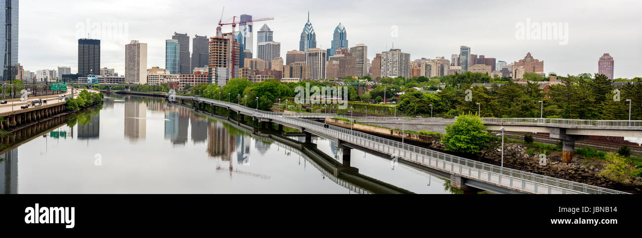 City of Philadelphia skyscrapers and river with reflection Stock Photo ...