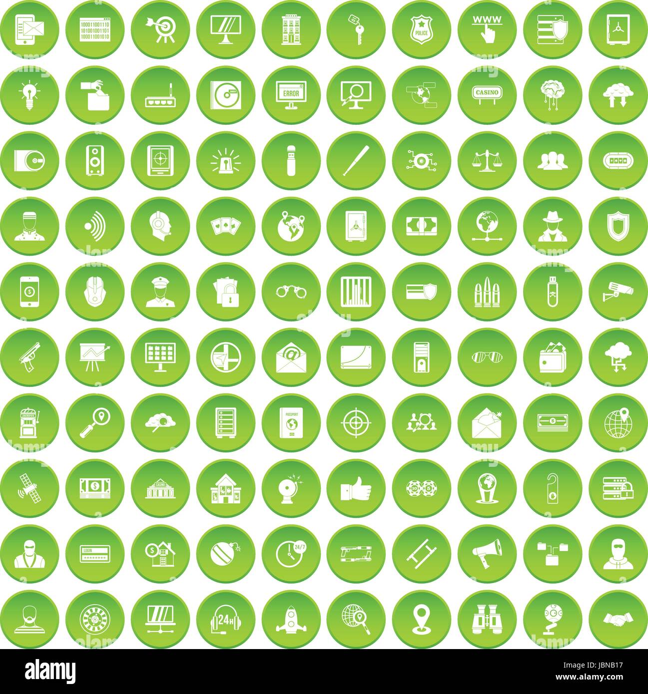 100 security icons set green circle isolated on white background vector ...