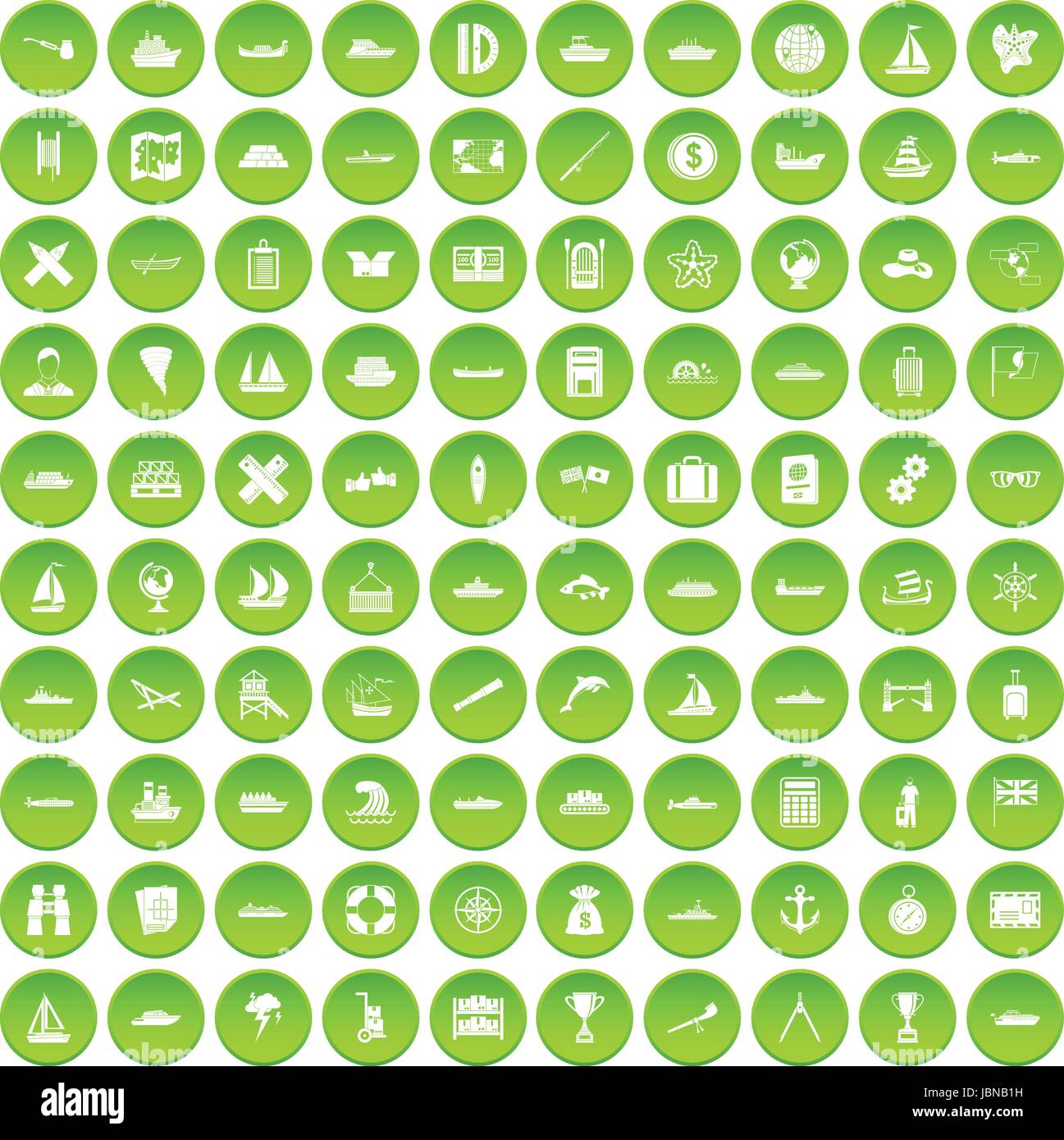 100 shipping icons set green circle isolated on white background vector ...