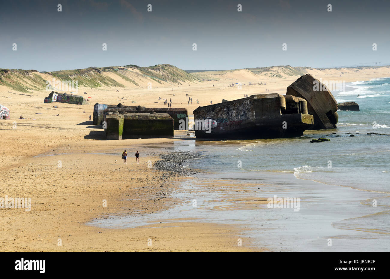 German WW2 defences on the Atlantic coast at Capbreton beach in South ...