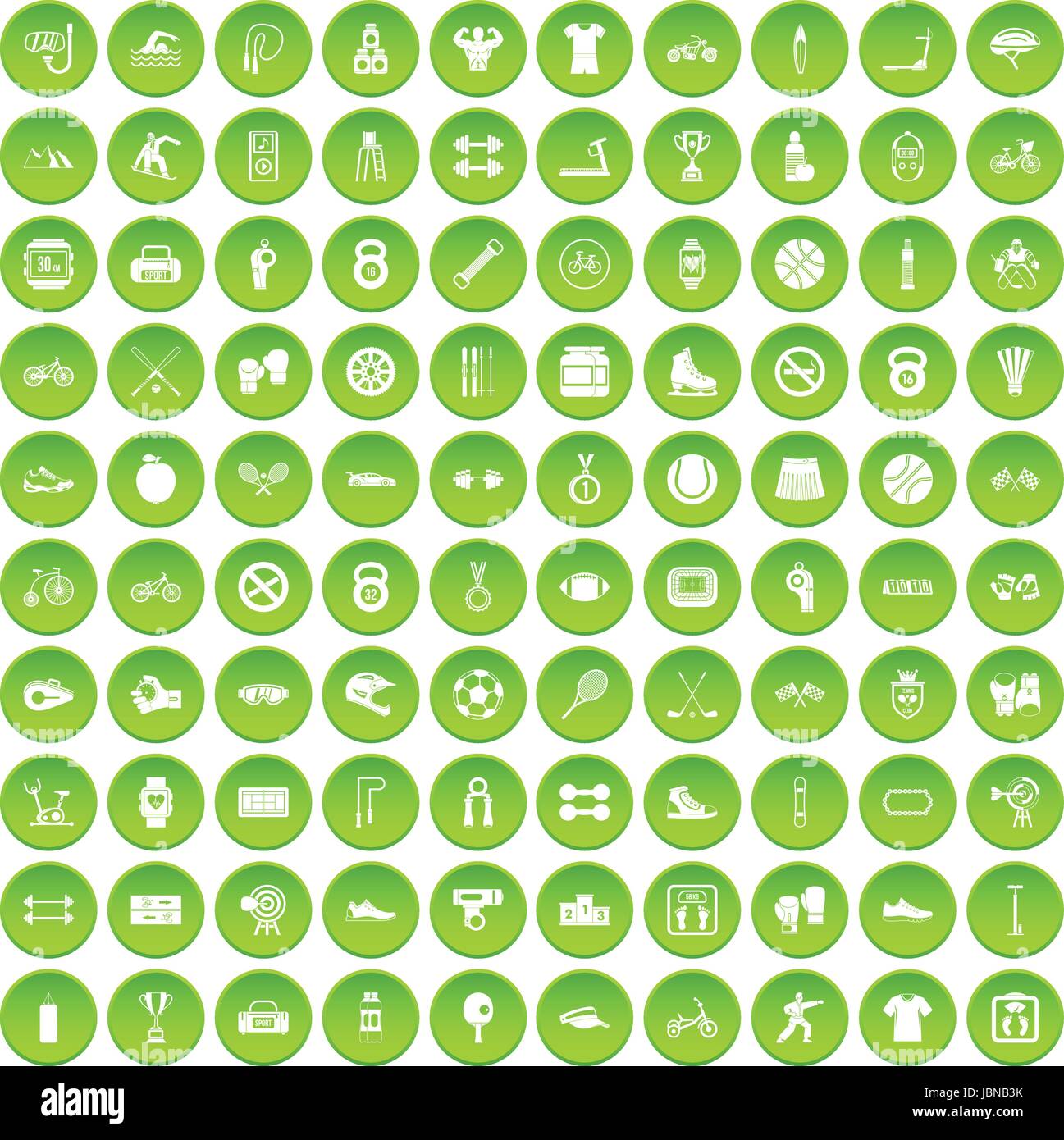 100 sport icons set green circle isolated on white background vector ...