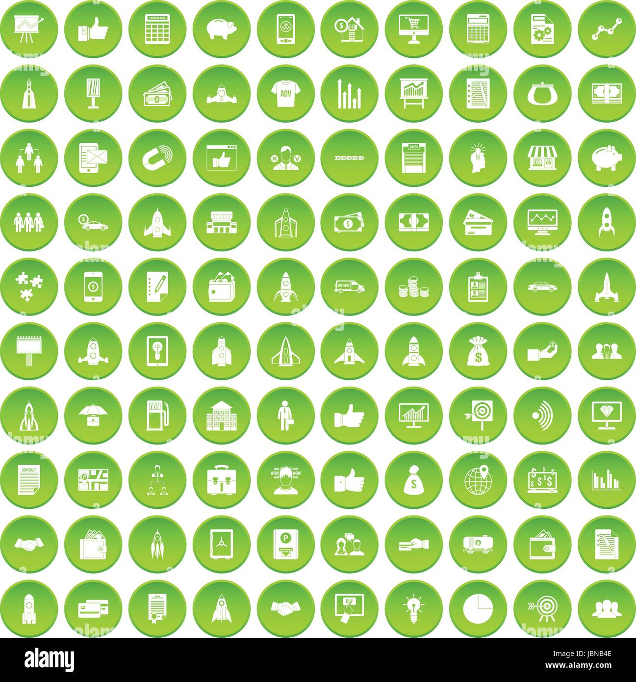100 startup icons set green circle isolated on white background vector ...
