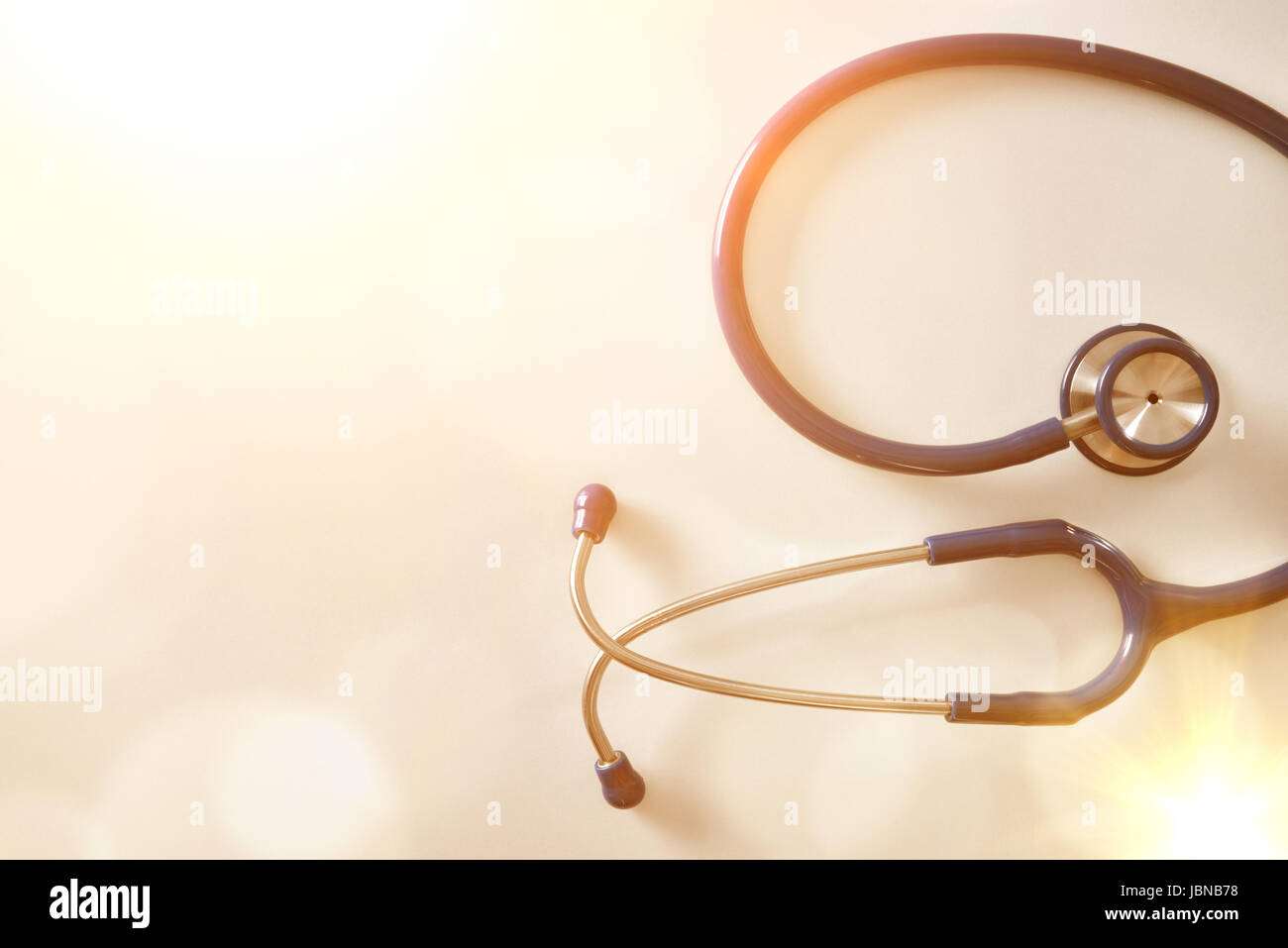 Blue stethoscope on white table. Close up. Top view. Horizontal ...