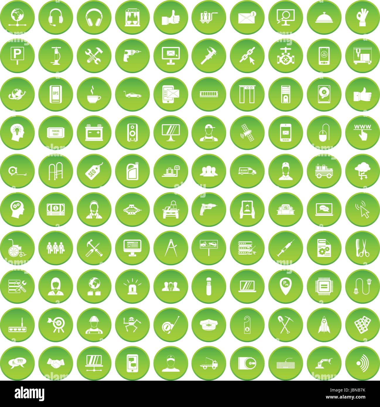 100 support center icons set green circle isolated on white background ...