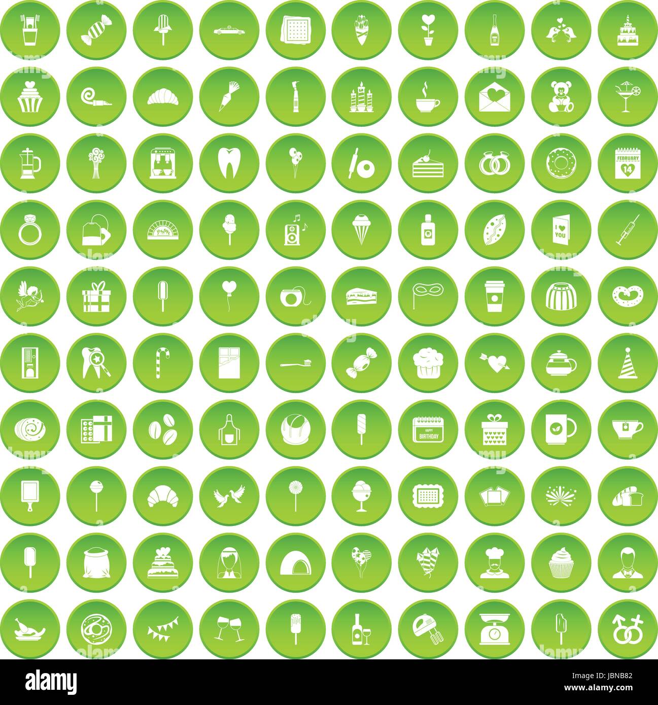 100 sweets icons set green circle isolated on white background vector ...