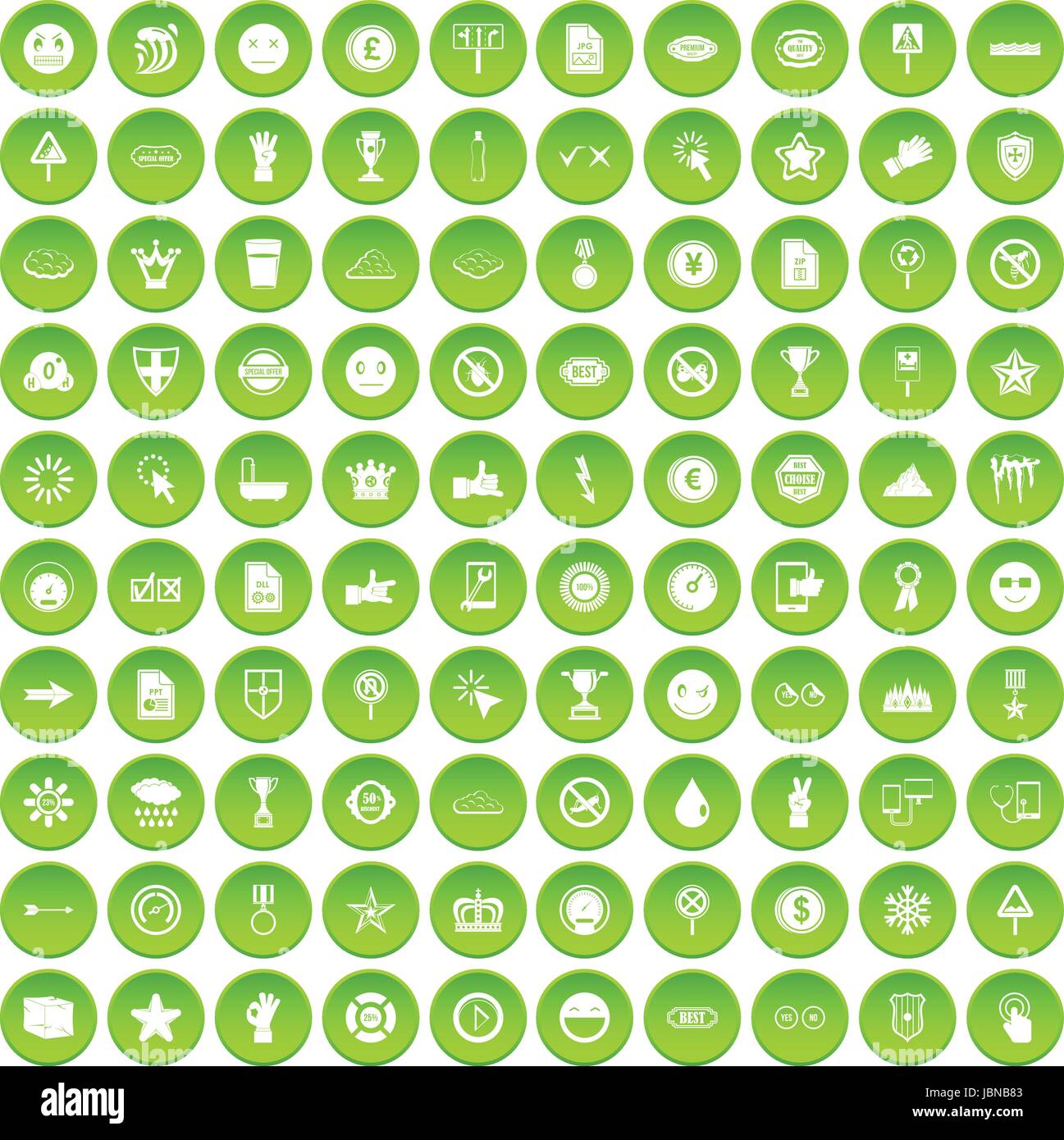 100 symbol icons set green circle isolated on white background vector ...