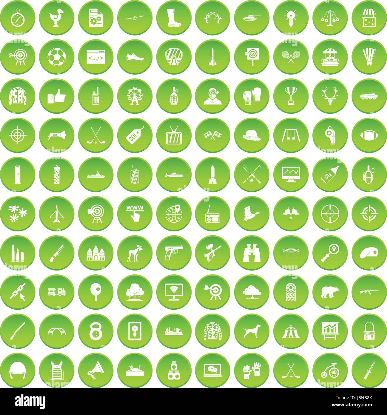 100 target icons set green circle isolated on white background vector ...