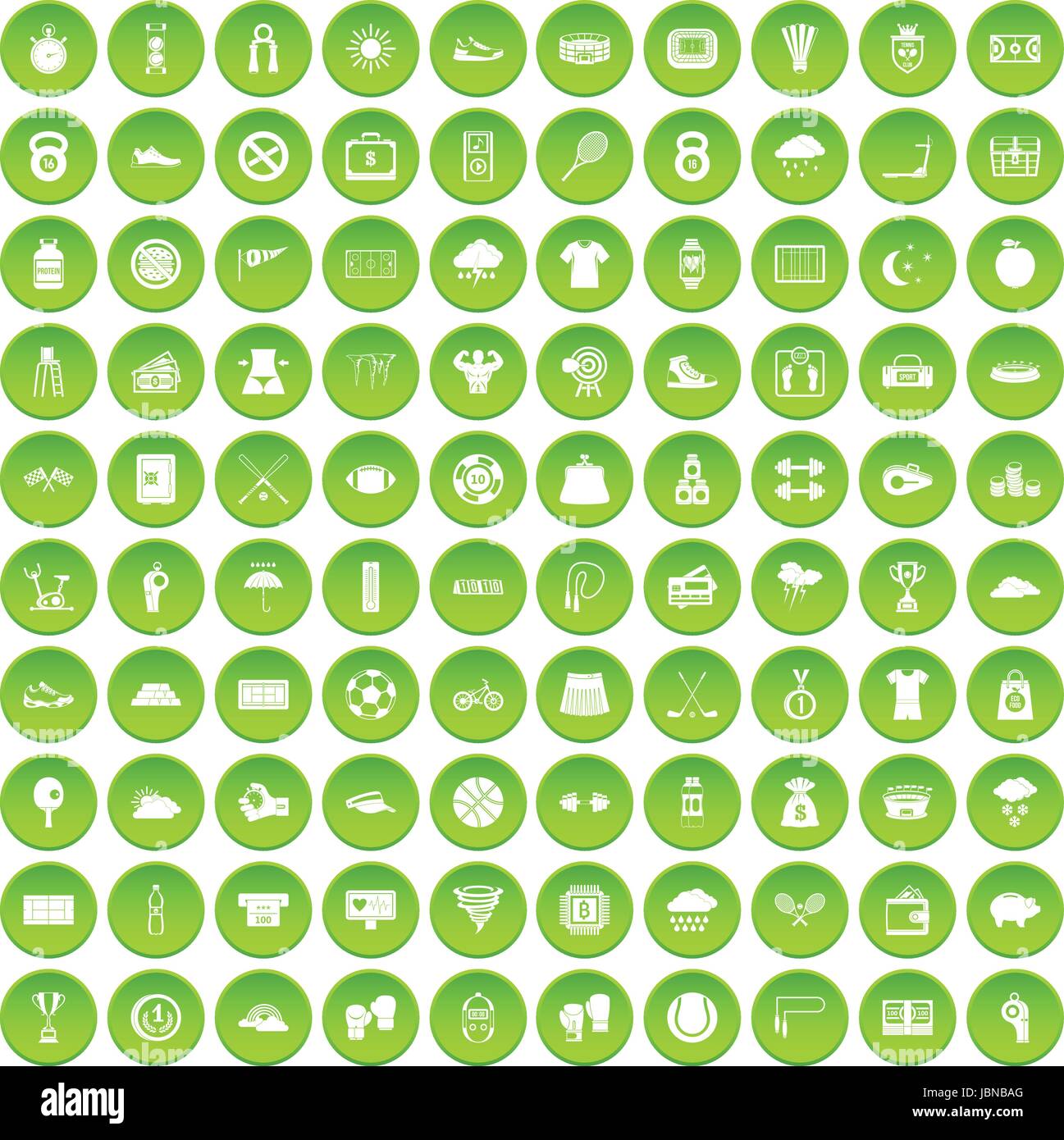 100 tennis icons set green circle isolated on white background vector ...