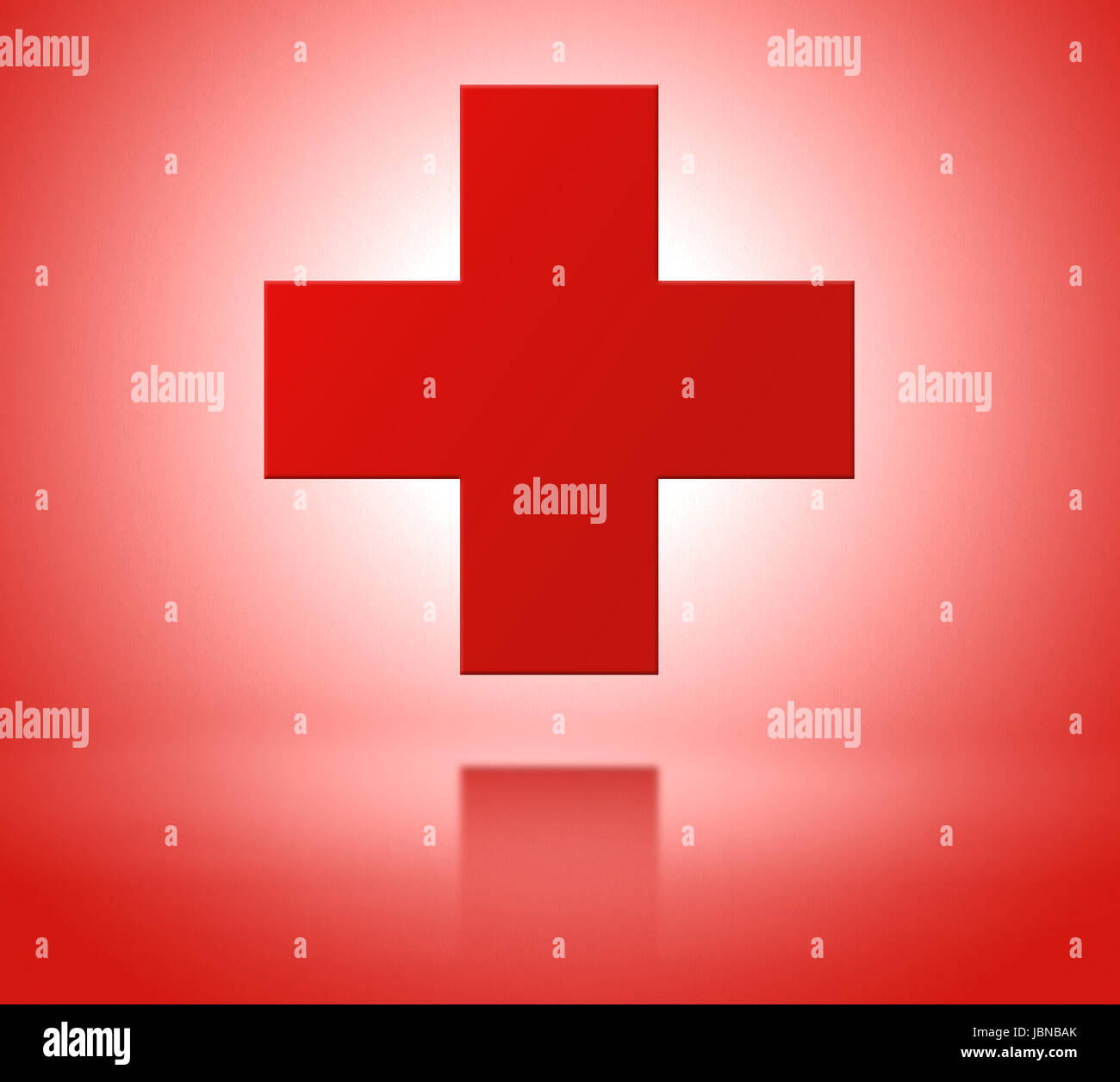 Red cross as a symbol of medical health with reflex. Frontal view Stock ...