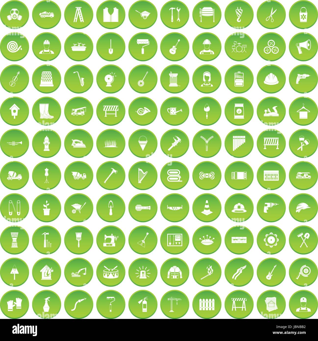 100 tools icons set green circle isolated on white background vector ...