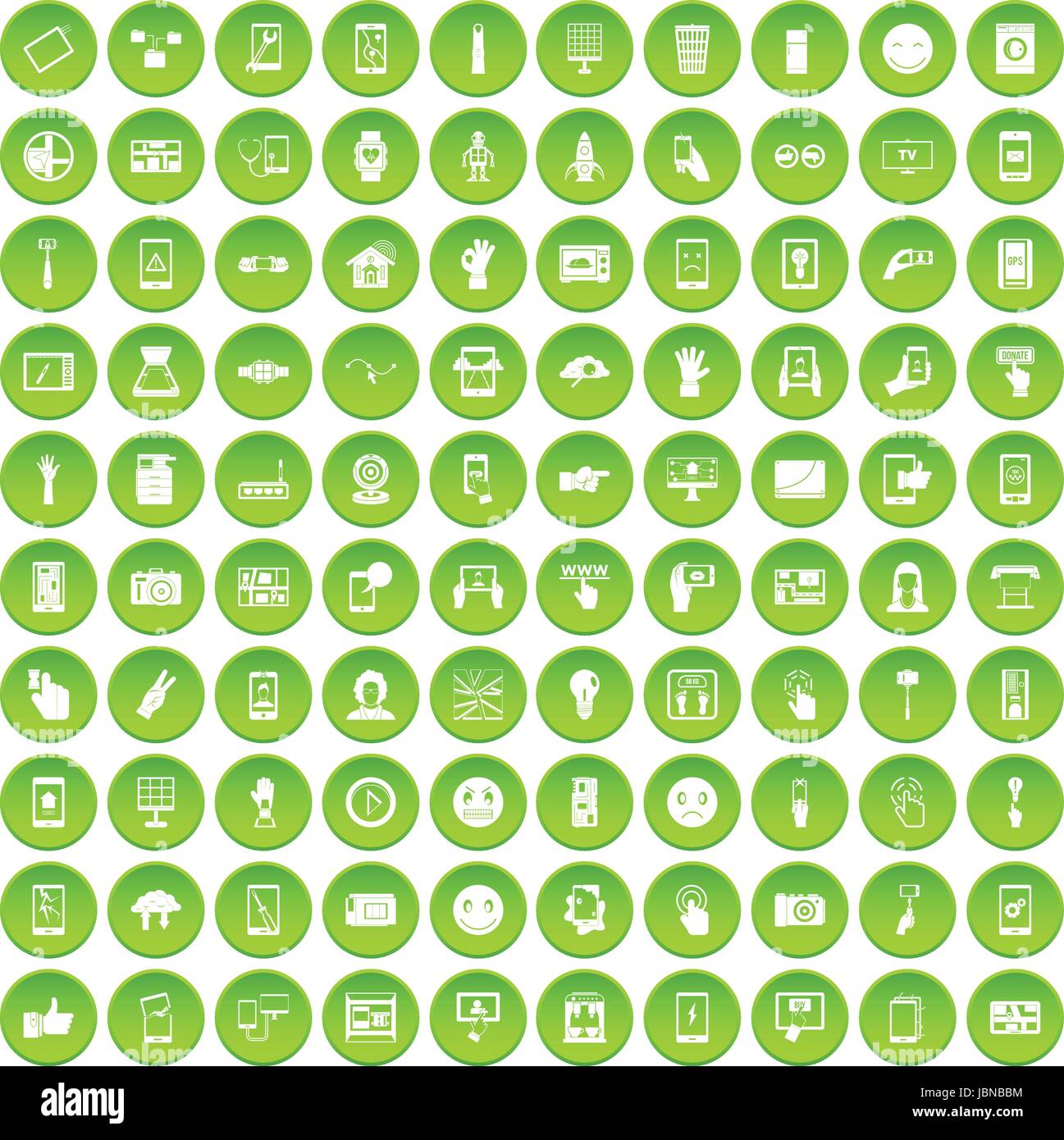 100 touch screen icons set green circle isolated on white background ...