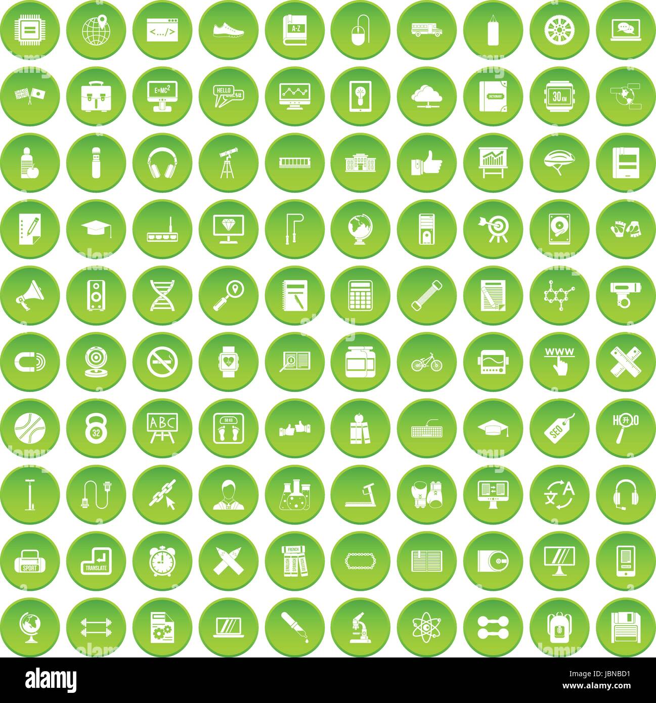 100 training icons set green circle isolated on white background vector ...