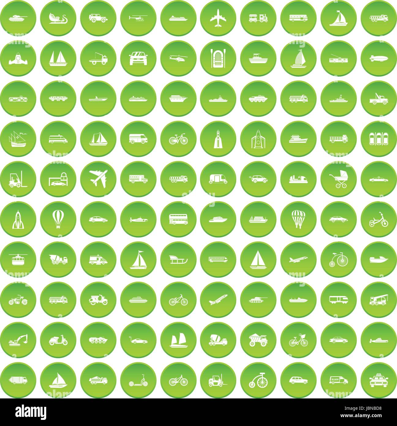 100 transportation icons set green circle isolated on white background ...