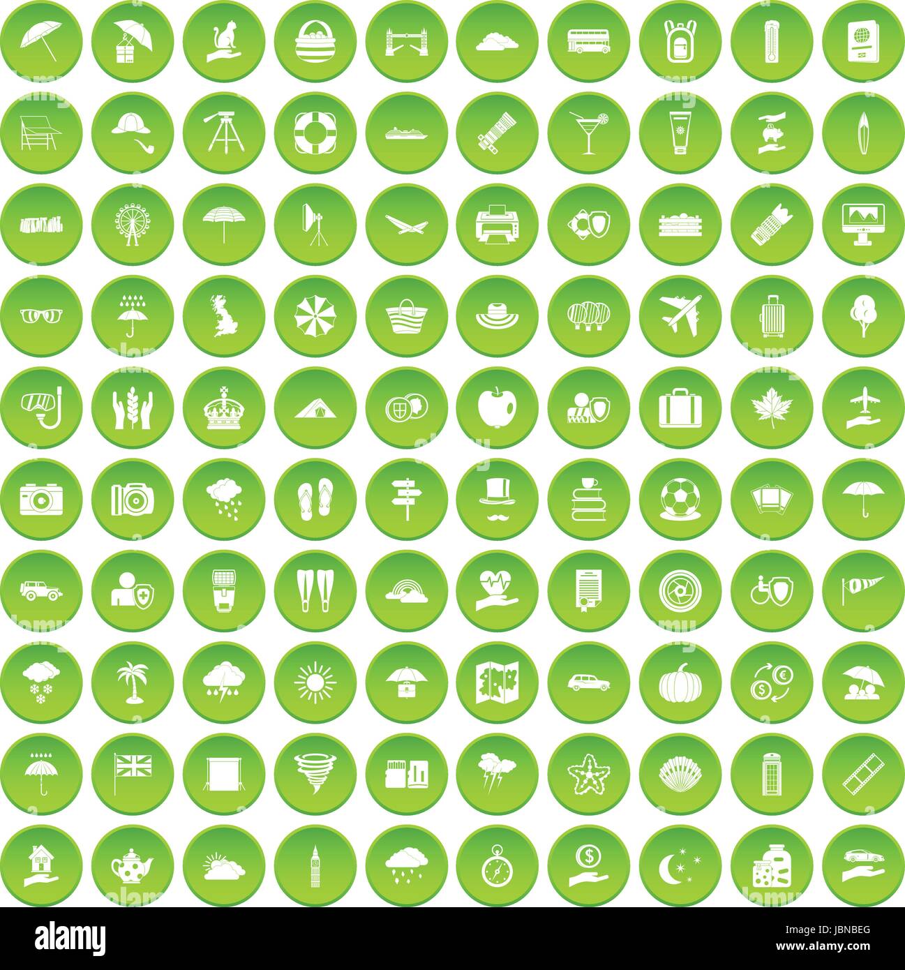 100 TV icons set green circle isolated on white background vector ...