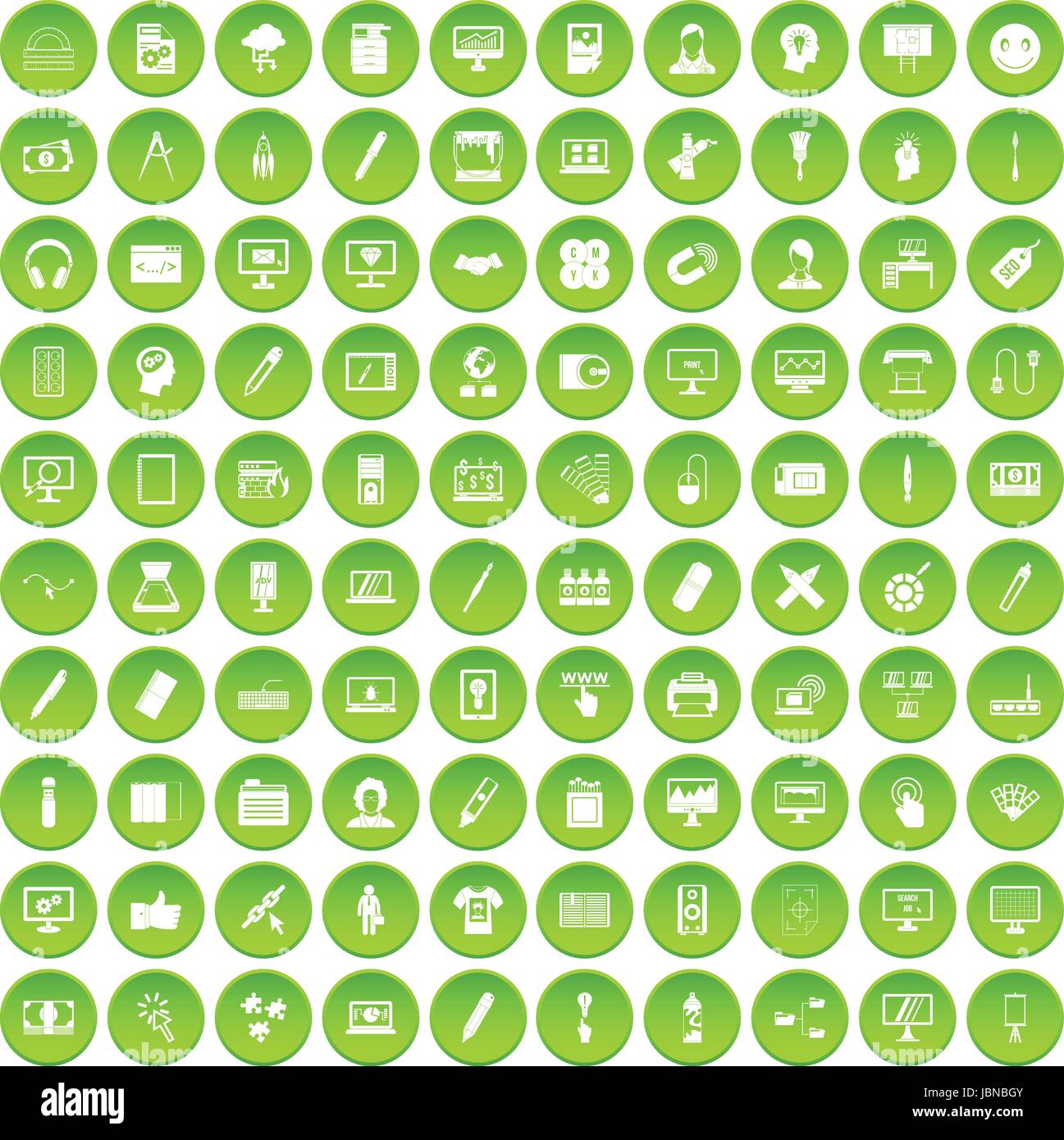 100 weather icons set green circle isolated on white background vector ...