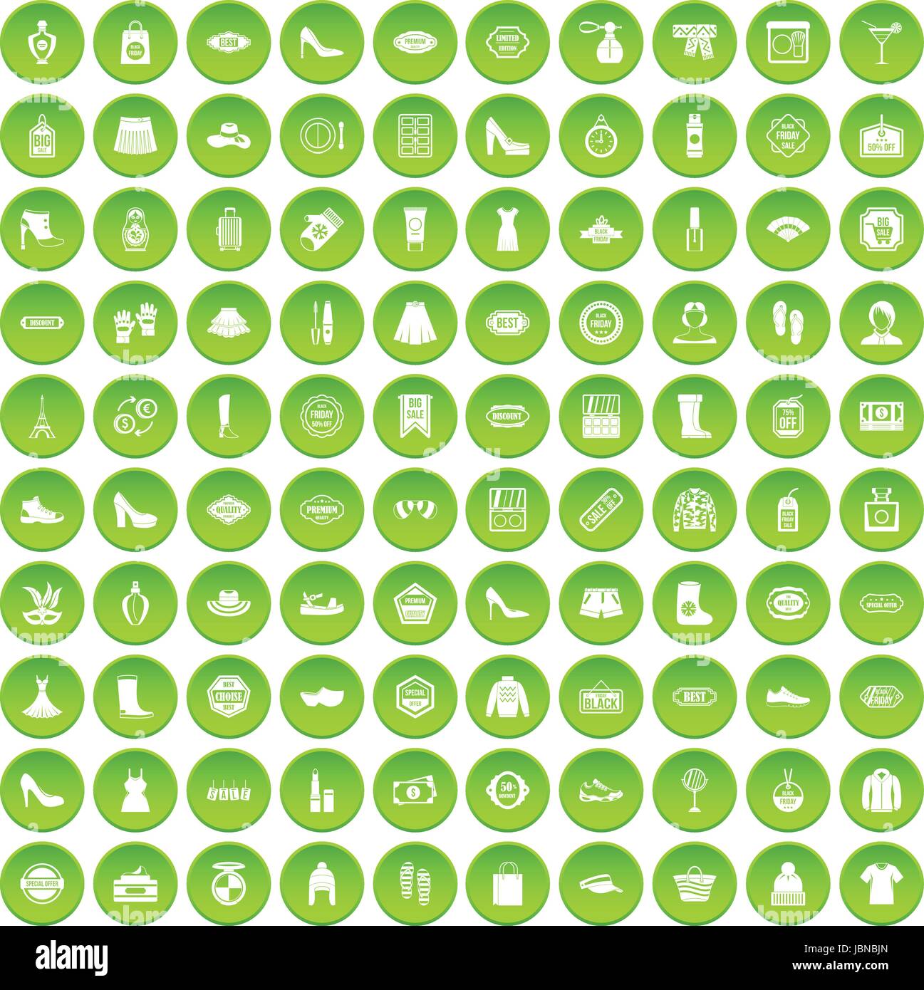 100 woman icons set green circle isolated on white background vector ...