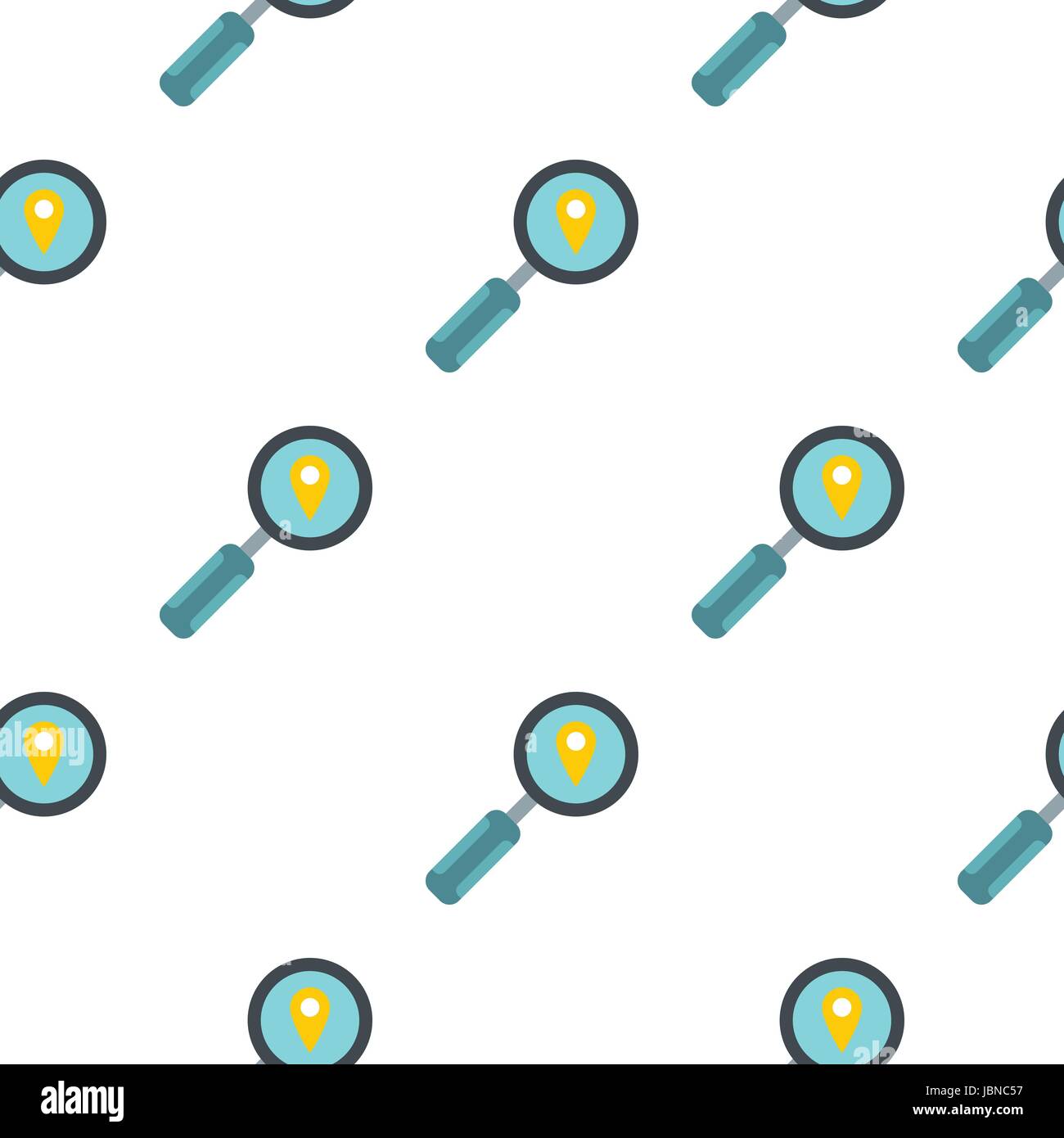 Magnifying glass over pin pointer pattern seamless background in flat style repeat vector ...