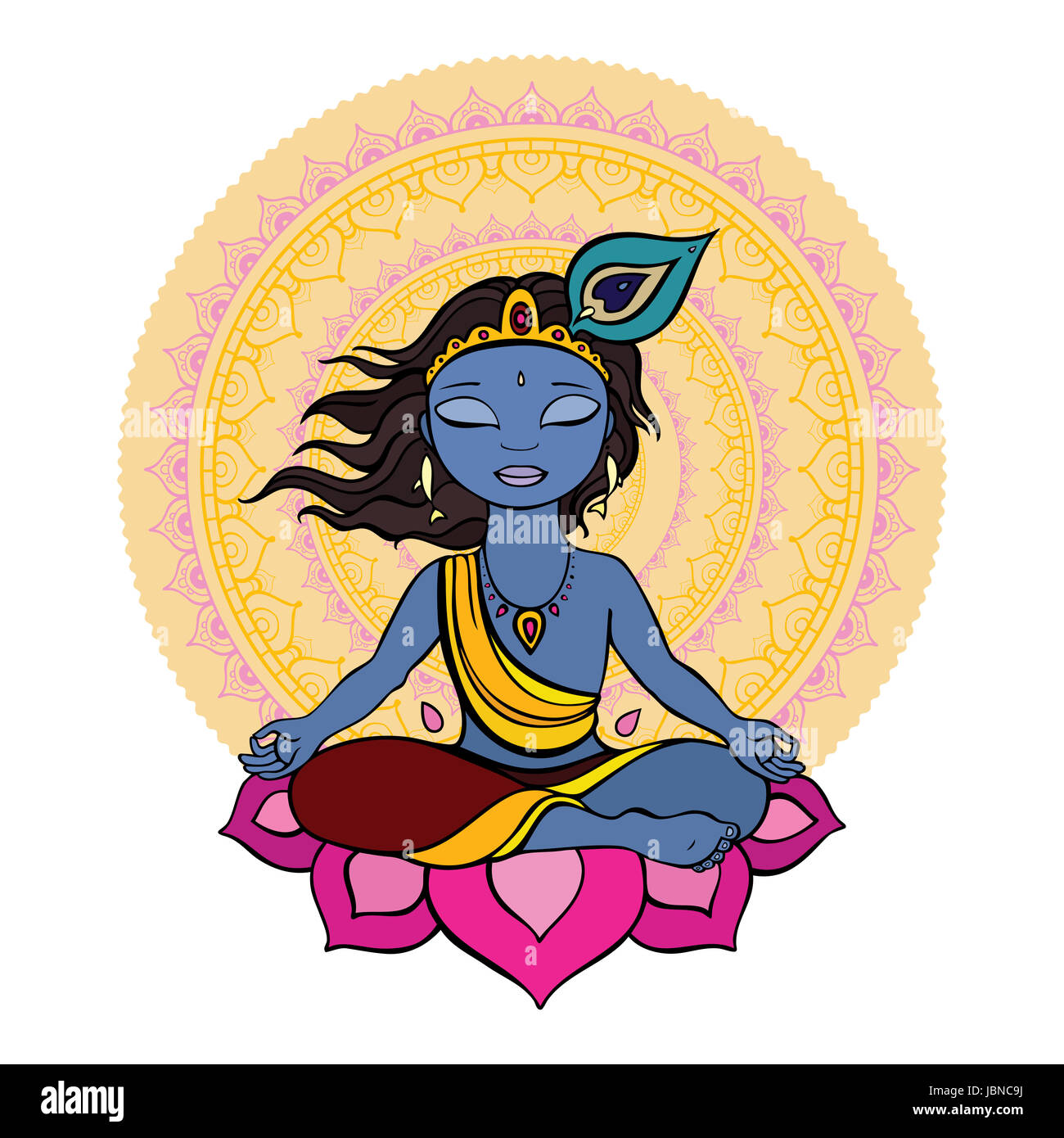Hindu God Krishna. Vector hand drawn illustration Stock Photo - Alamy